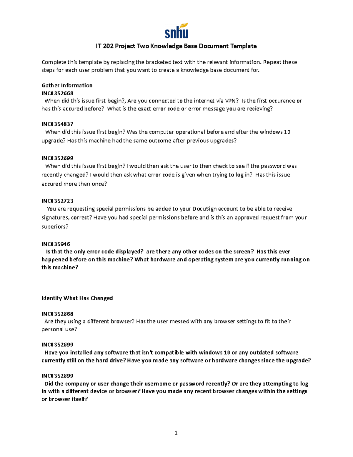 IT 202 Project Two Knowledge Base Document Template (1) (2) - IT 202 ...