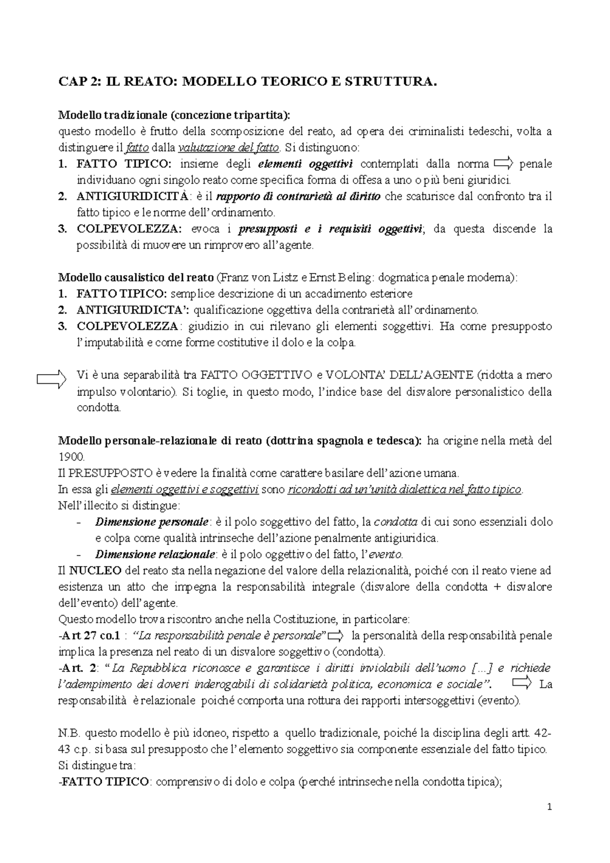 Riassunto (Il reato) - CAP 2: IL REATO: MODELLO TEORICO E STRUTTURA ...