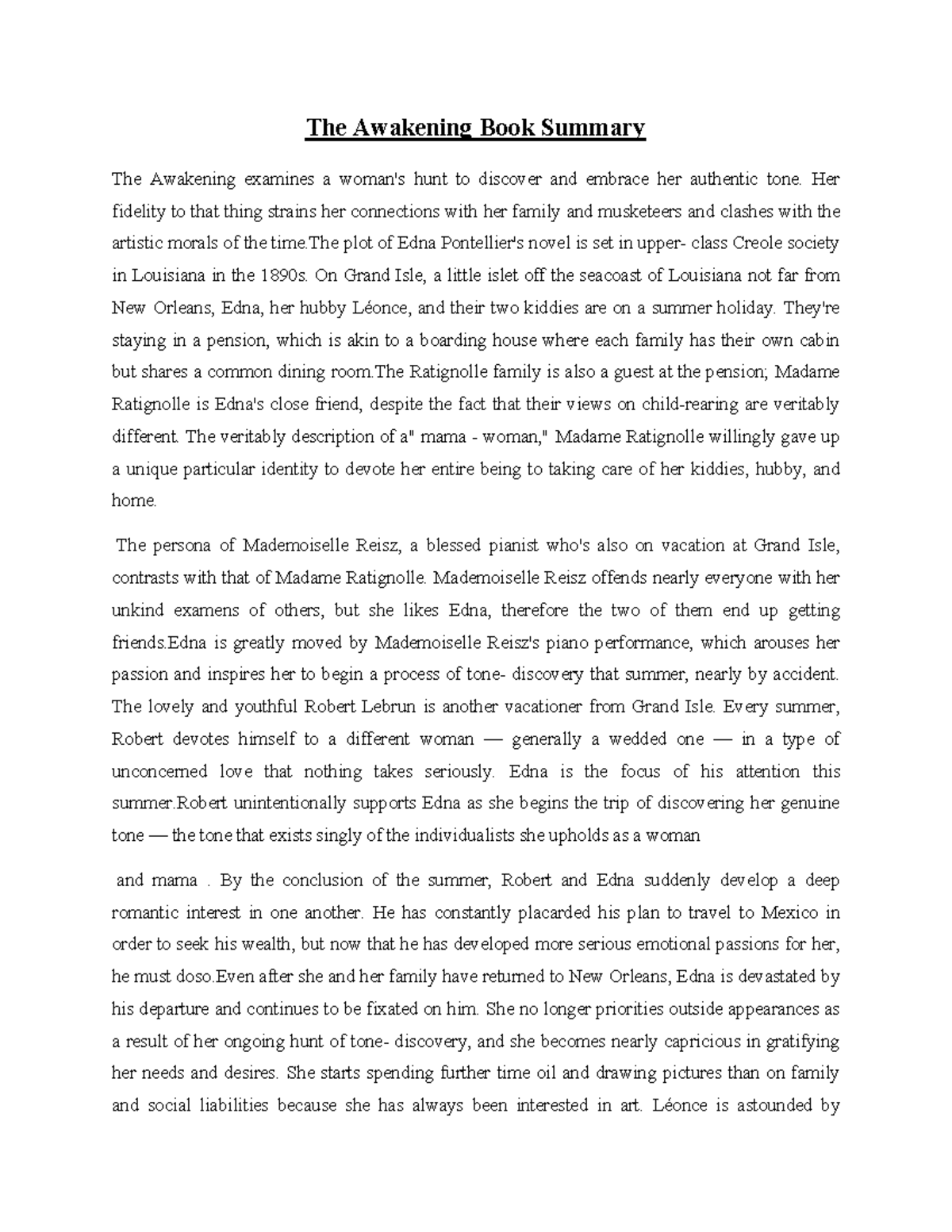 The Awakening Book Summary - Her fidelity to that thing strains her ...