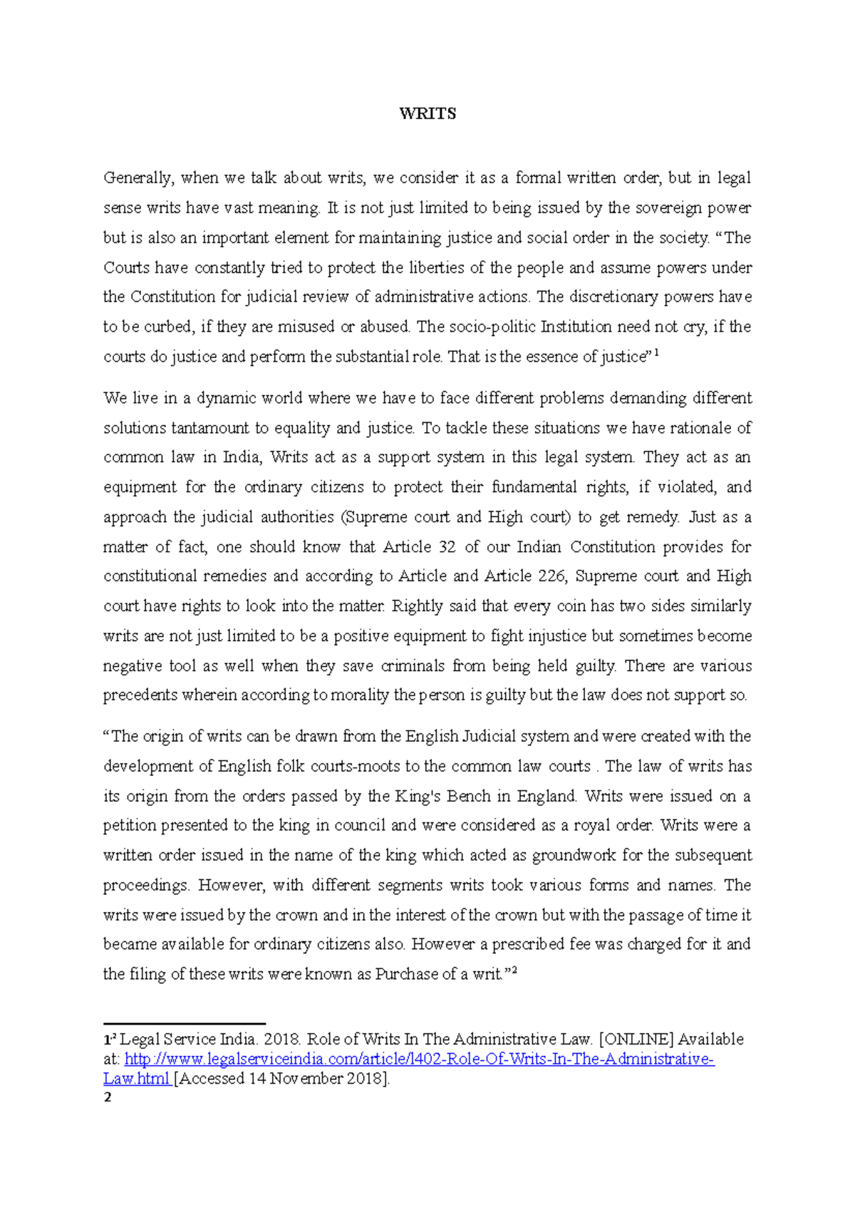 Article writs - WRITS Generally, when we talk about writs, we consider ...