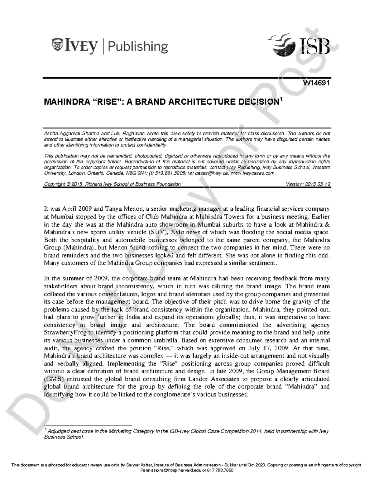 Mahindra Rise and Brand architecture decision - W MAHINDRA “RISE”: A ...