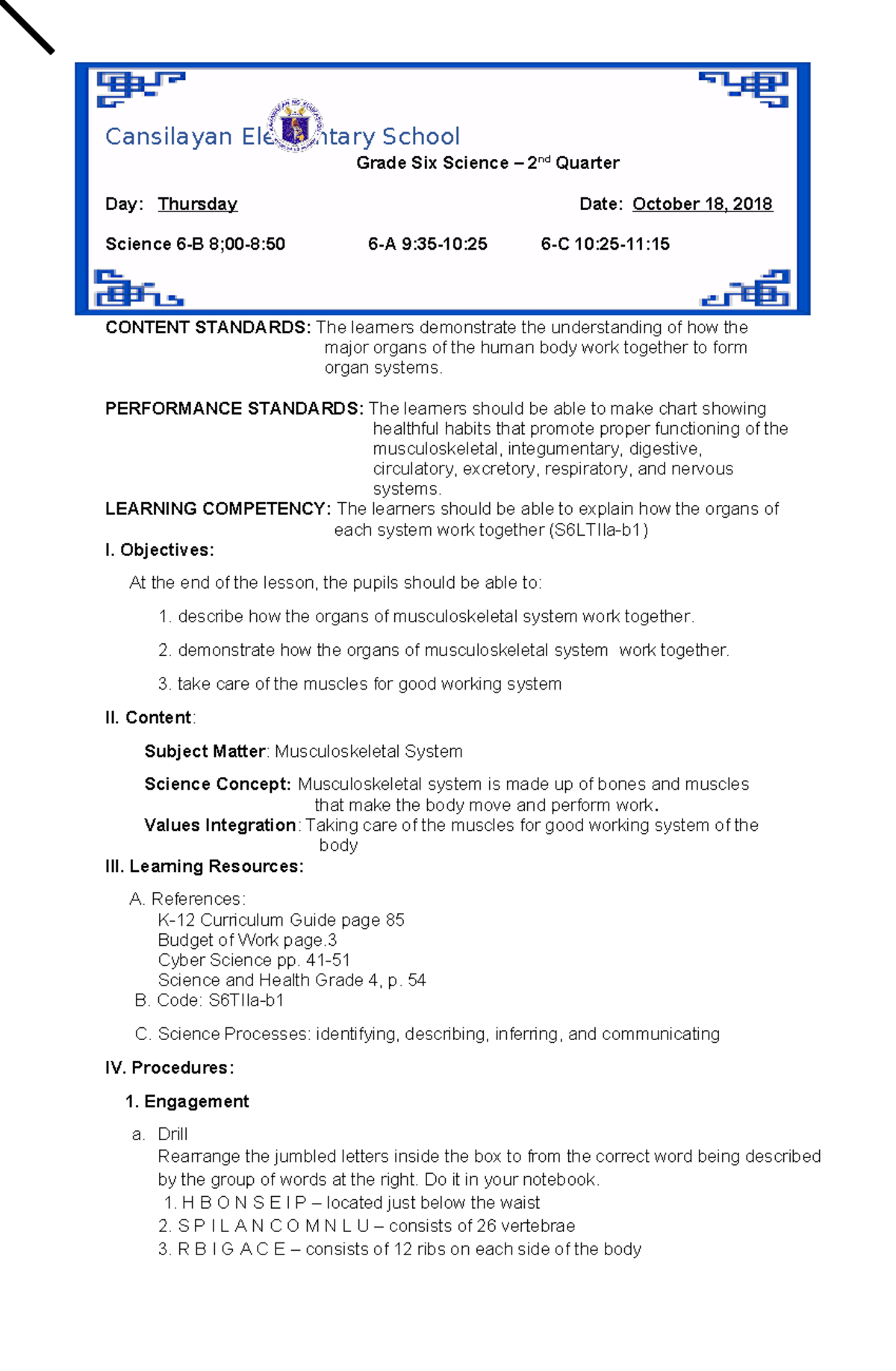 2Q LP in Science 6 - Cansilayan Elementary School Grade Six Science ...