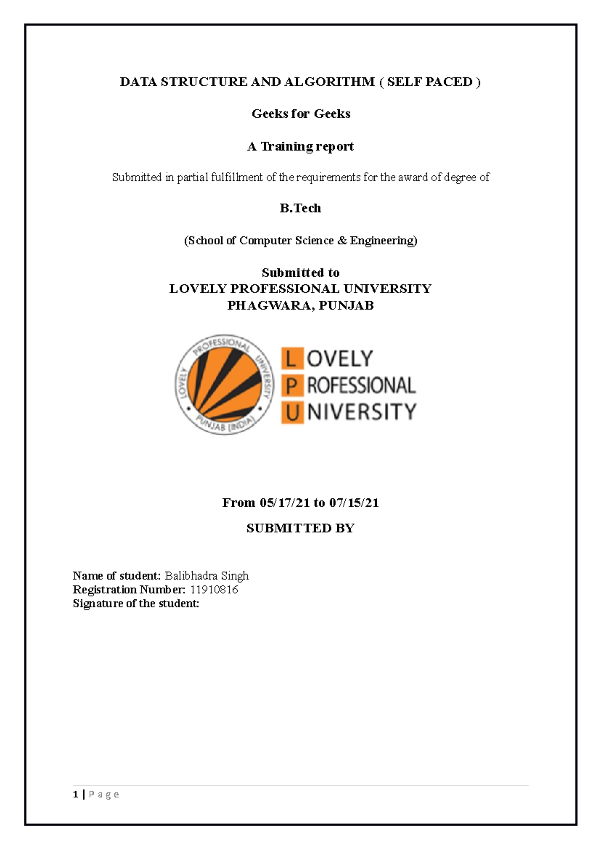 Final Summer Training Report rename - DATA STRUCTURE AND ALGORITHM ...