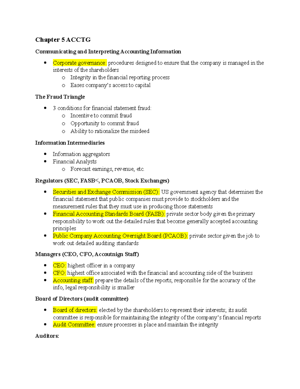 Chapter 5 ACCTG 215 Notes - Chapter 5 ACCTG Communicating and ...