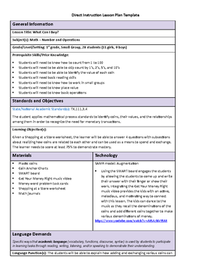 LVM1 Task 2 - Task 2 - Direct Instruction Lesson Plan Template General Information Lesson Title ...