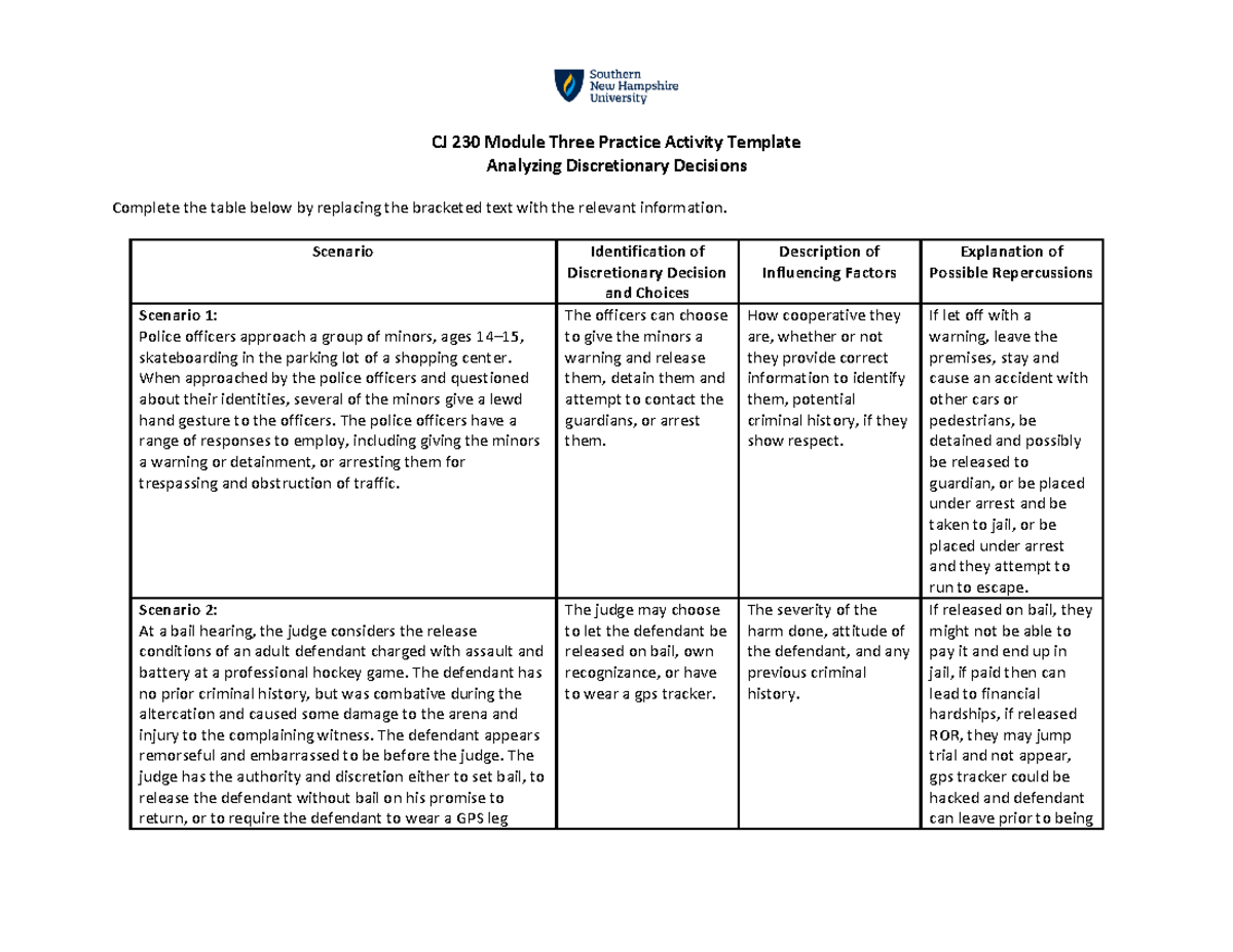 CJ 230 Module Three Practice Activity Template - CJ 230 Module Three ...