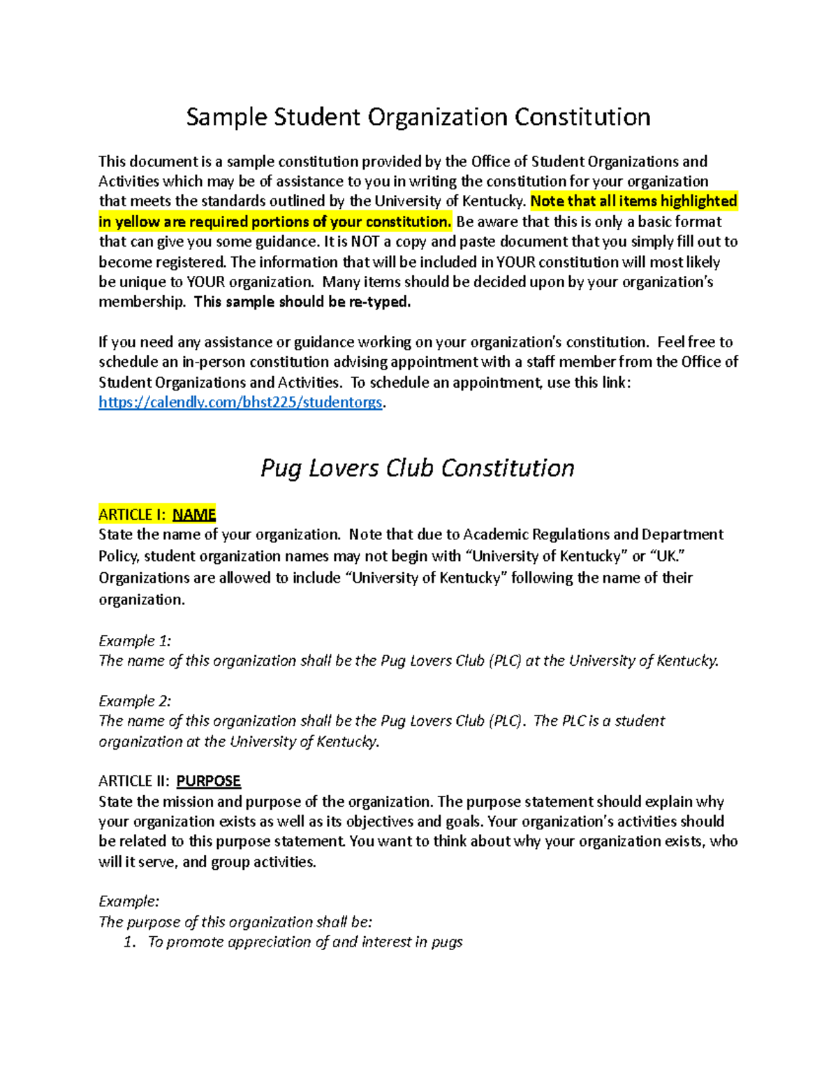 Sample Constitution - Sample Student Organization Constitution This ...