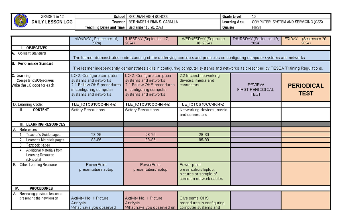 DLL ICT 10 1ST Quarter WEEK 7 - GRADE 1 to 12 DAILY LESSON LOG School ...