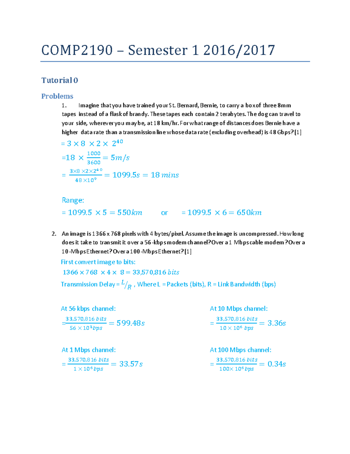 Tutorial 0 Answers - COMP2190 – Semester 1 2016/ Tutorial 0 Problems 1 ...