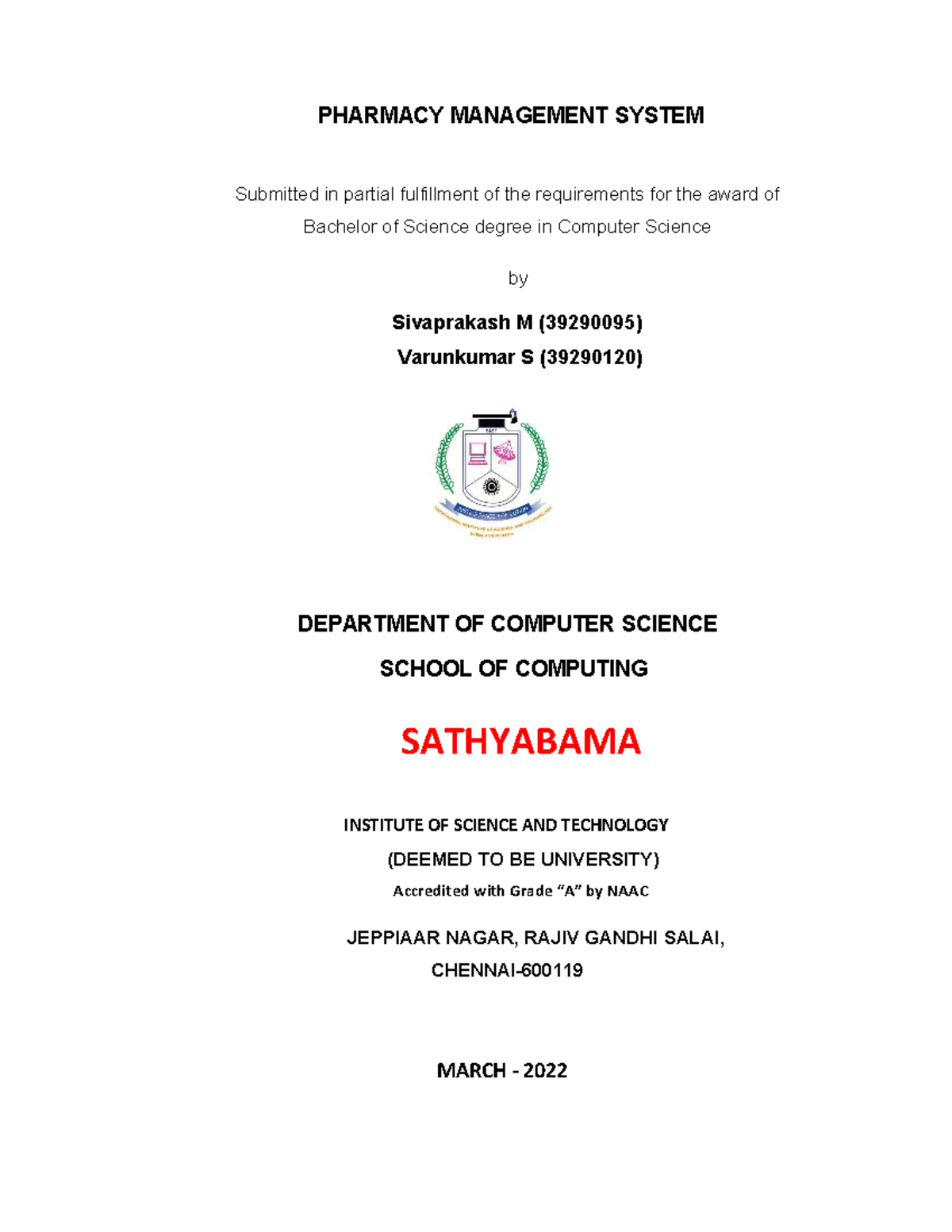 Prms proposal - PHARMACY MANAGEMENT SYSTEM Submitted in partial ...