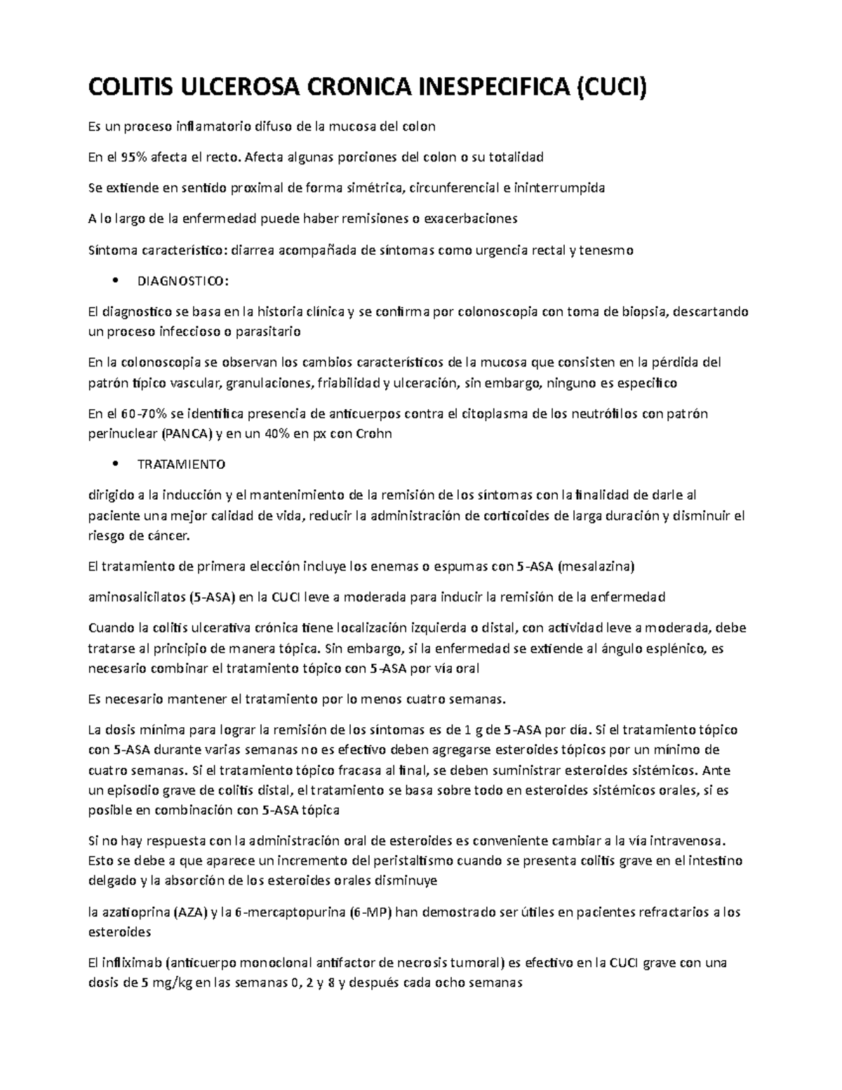 Resumen CUCI Y Crohn - COLITIS ULCEROSA CRONICA INESPECIFICA (CUCI) Es ...
