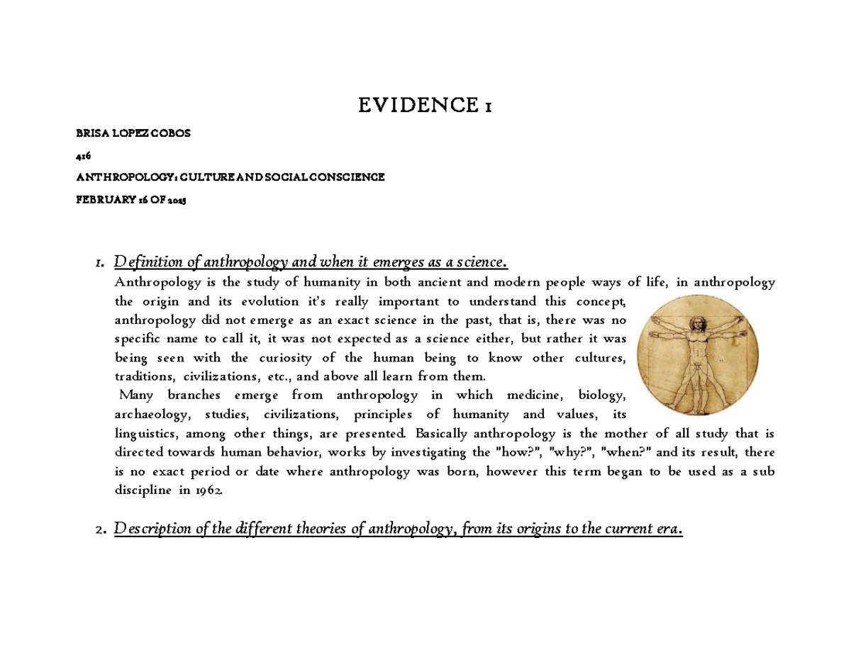 Evidence 1 - EVIDENCE 1 BRISA LOPEZ COBOS 416 ANTHROPOLOGY: CULTURE AND ...