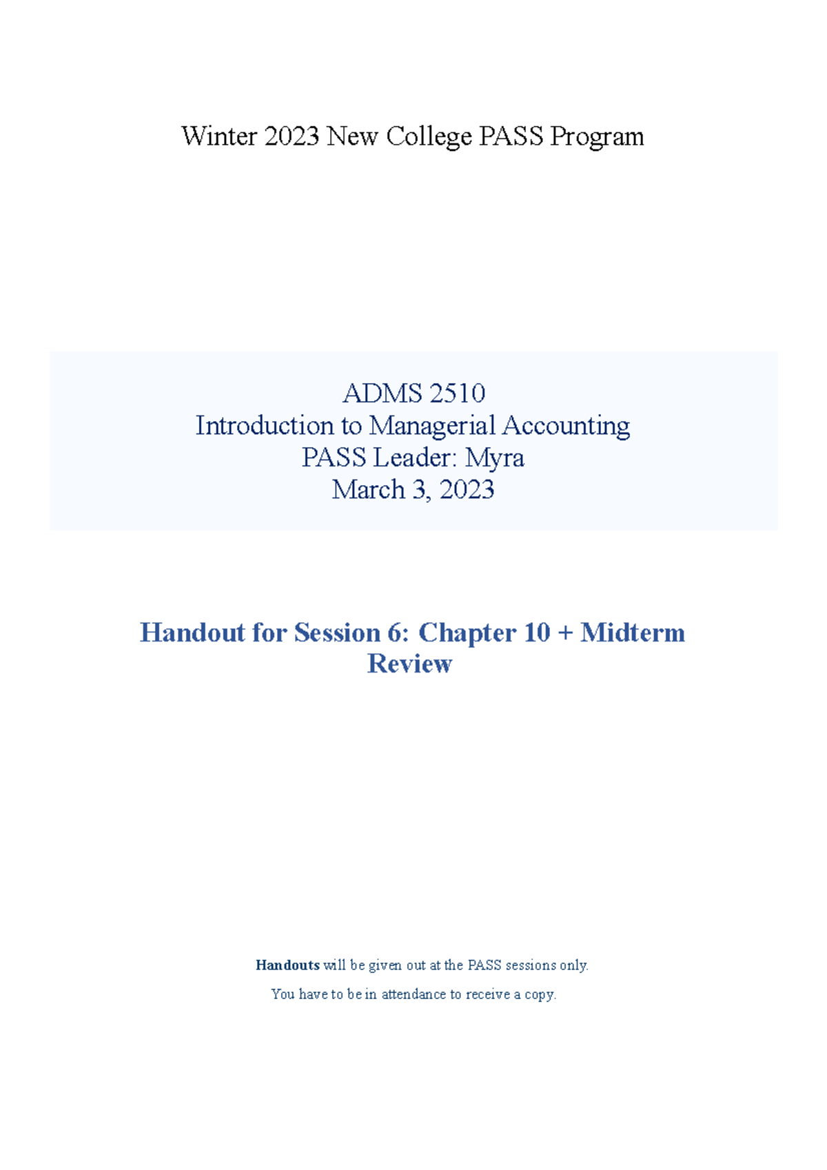 Midterm 2 - pass - Winter 2023 New College PASS Program ADMS 2510 ...