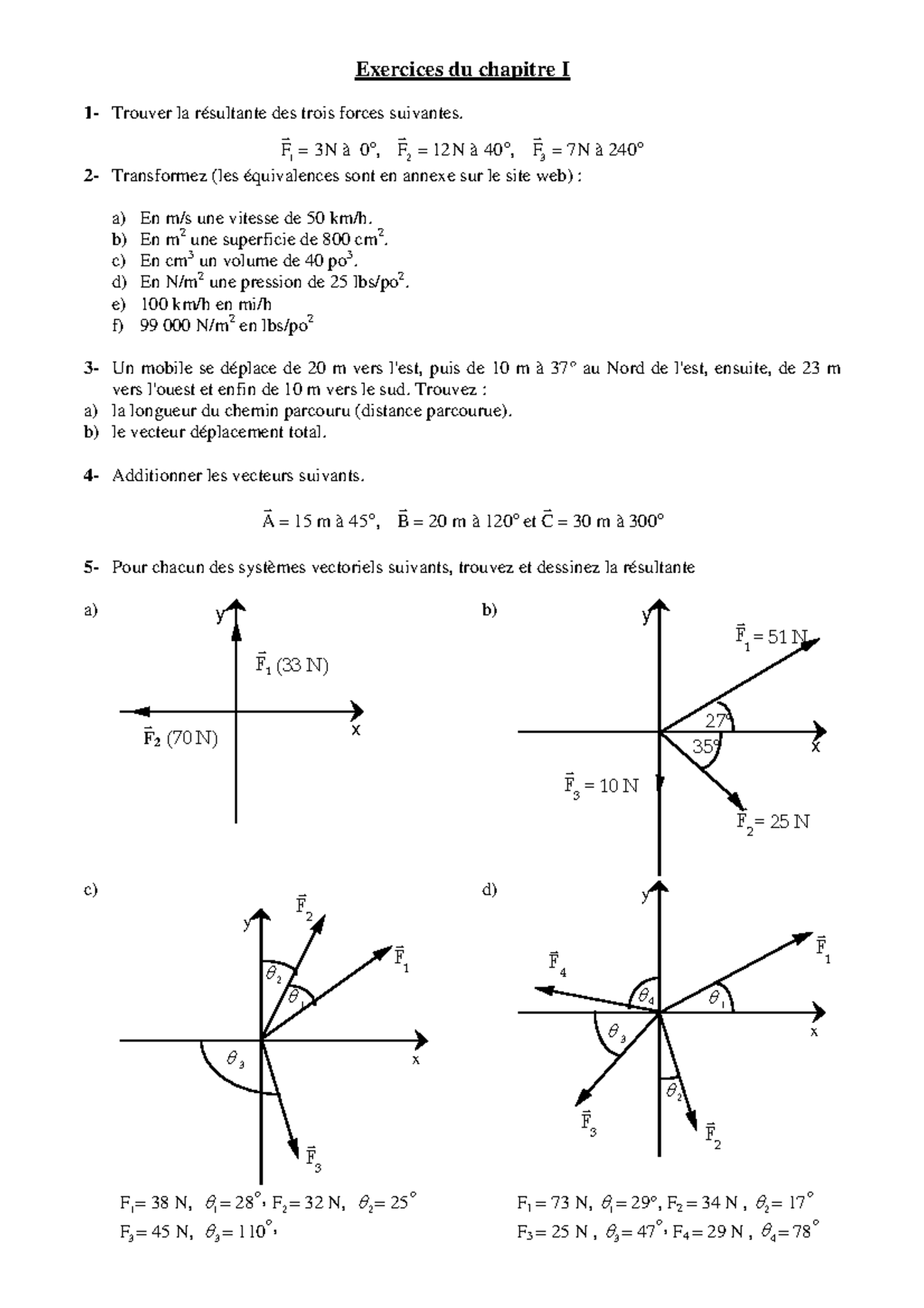 Exercices 1 - Notes de cours - Exercices du chapitre I 1- Trouver la ...