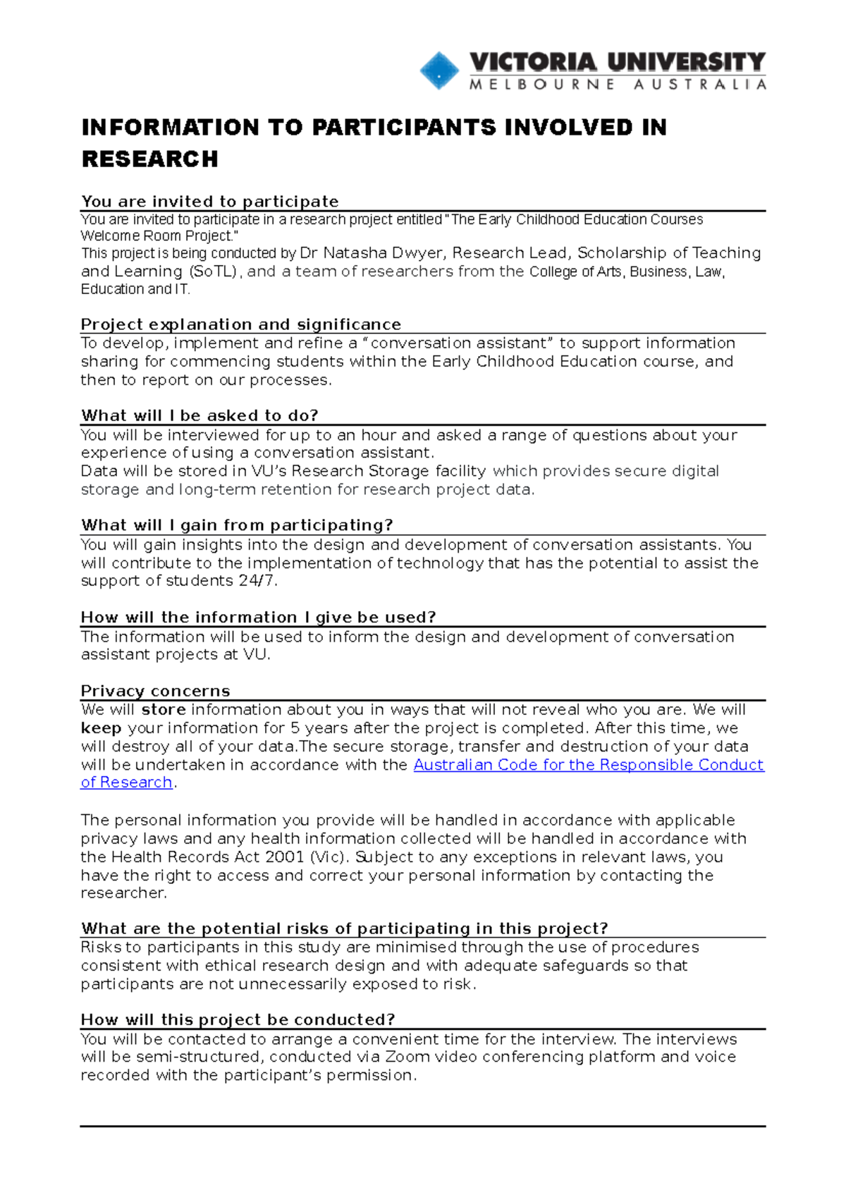 Information to Participants V1.2 - INFORMATION TO PARTICIPANTS INVOLVED ...