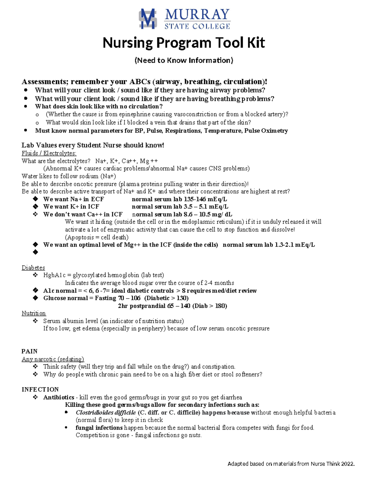 Toolbox 2023-2024 - Nursing Program Tool Kit (Need to Know Information ...