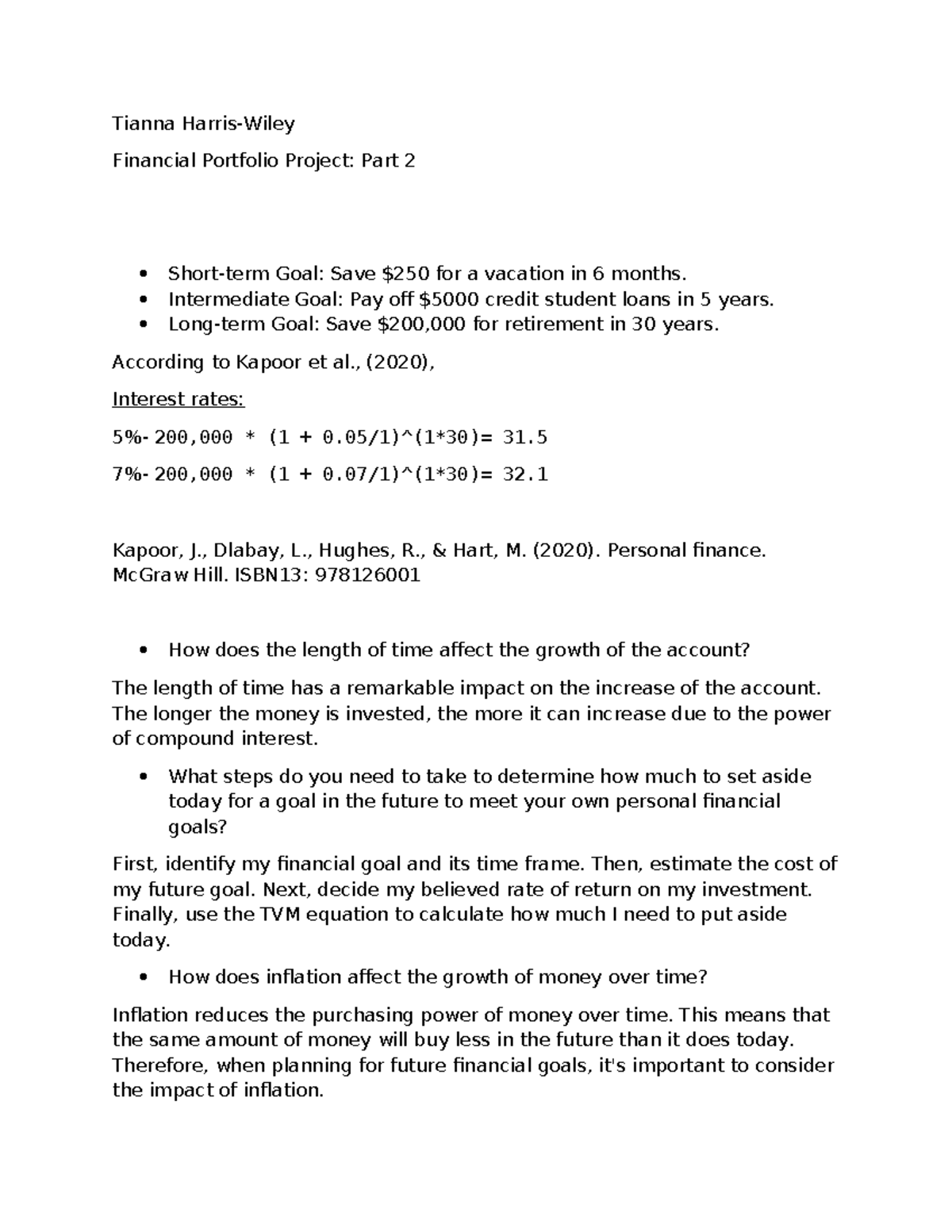 Financial Portfolio Project Part 2 - Tianna Harris-Wiley Financial ...