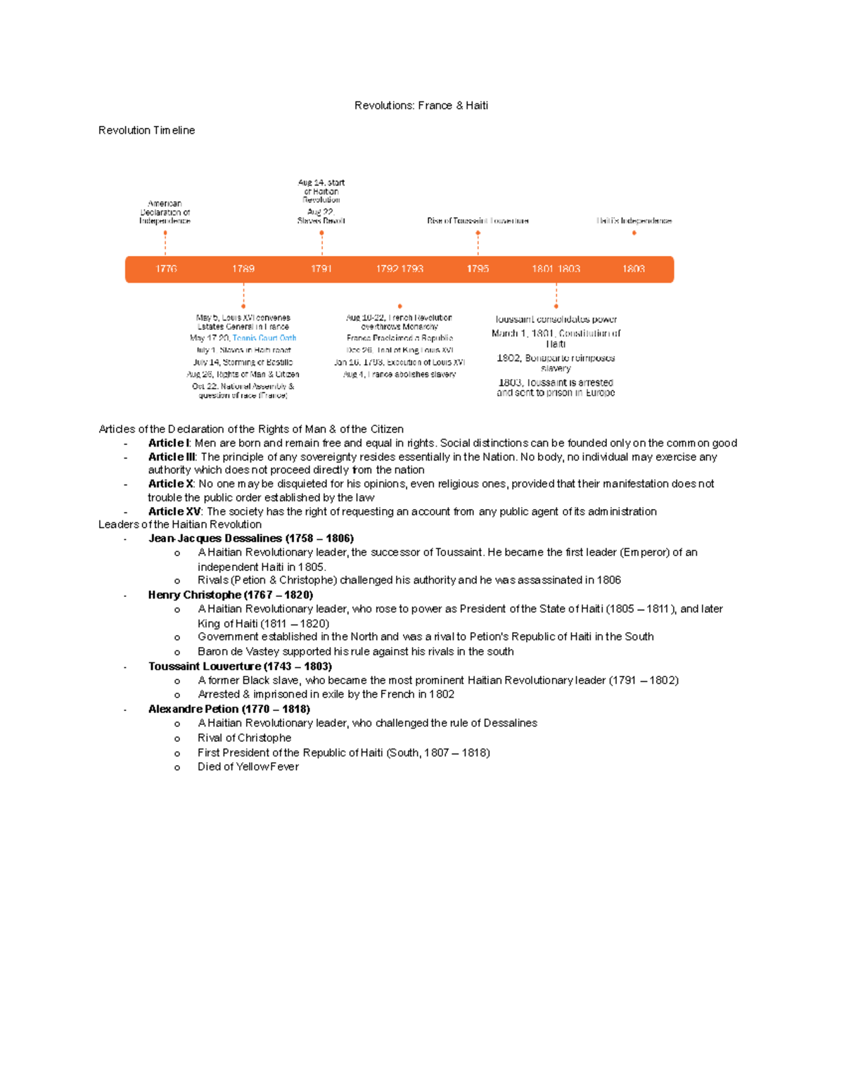 French & Haitian Revolutions - IAH 202 - MSU - Studocu