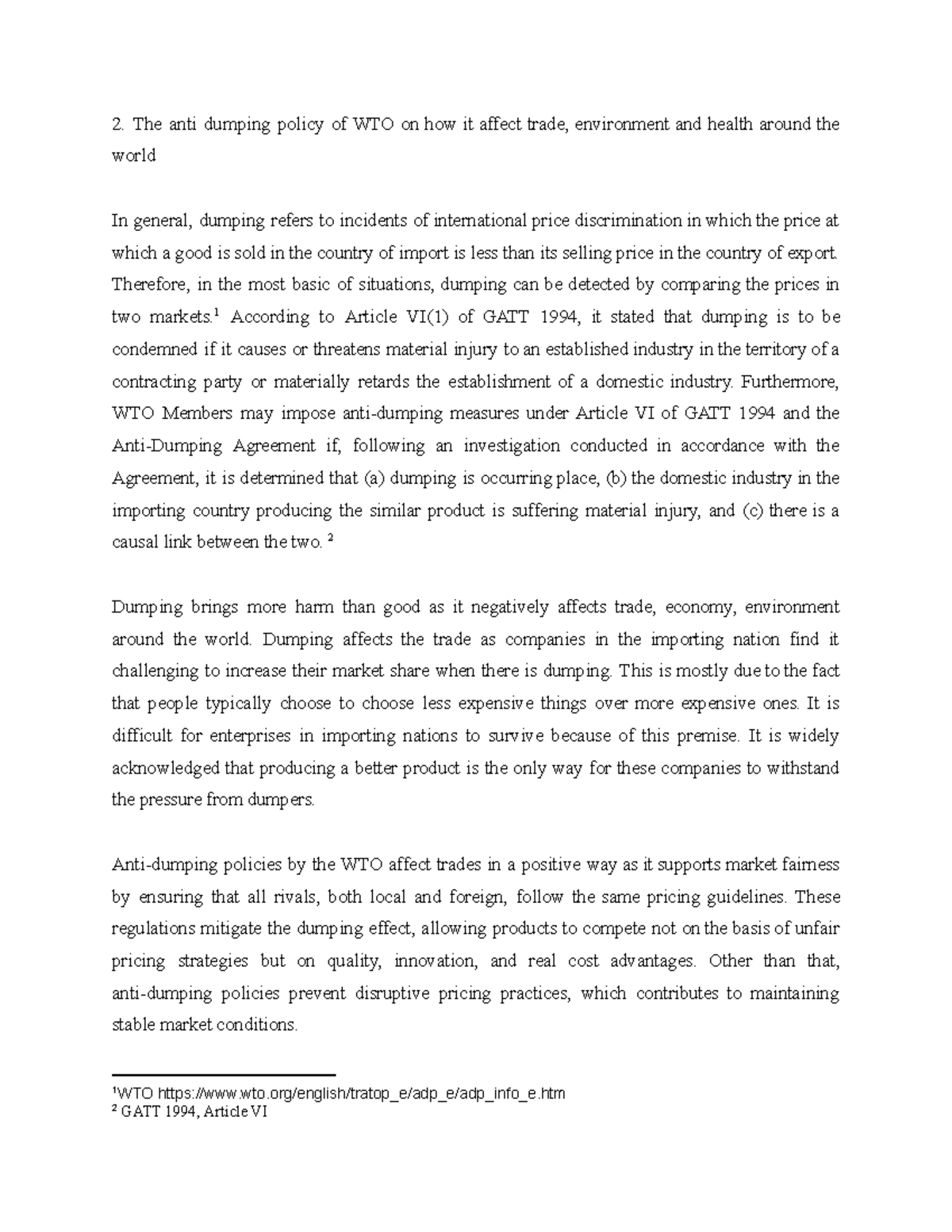 Anti Dumping - World Trade Organisation - 2. The anti dumping policy of ...