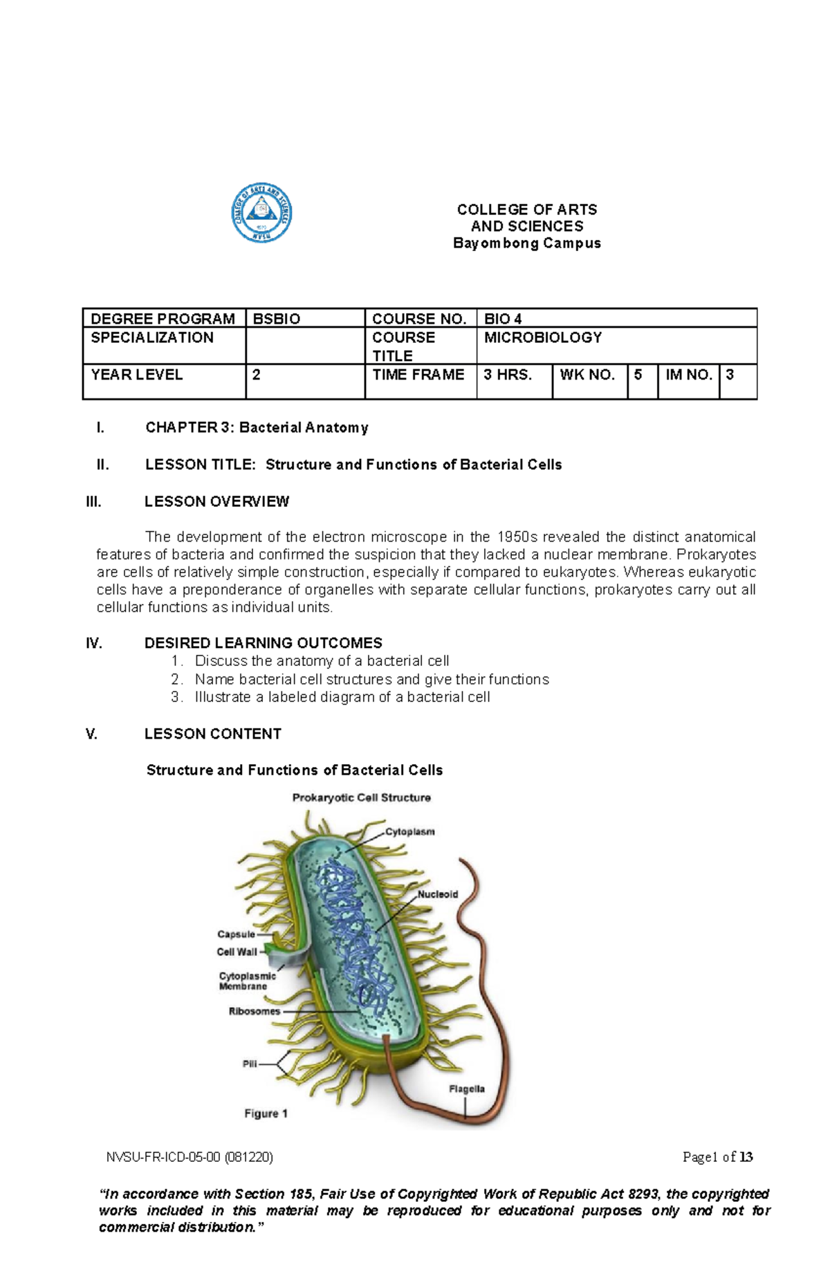 Module 3 - Anatomy of bacteria - COLLEGE OF ARTS AND SCIENCES Bayombong ...
