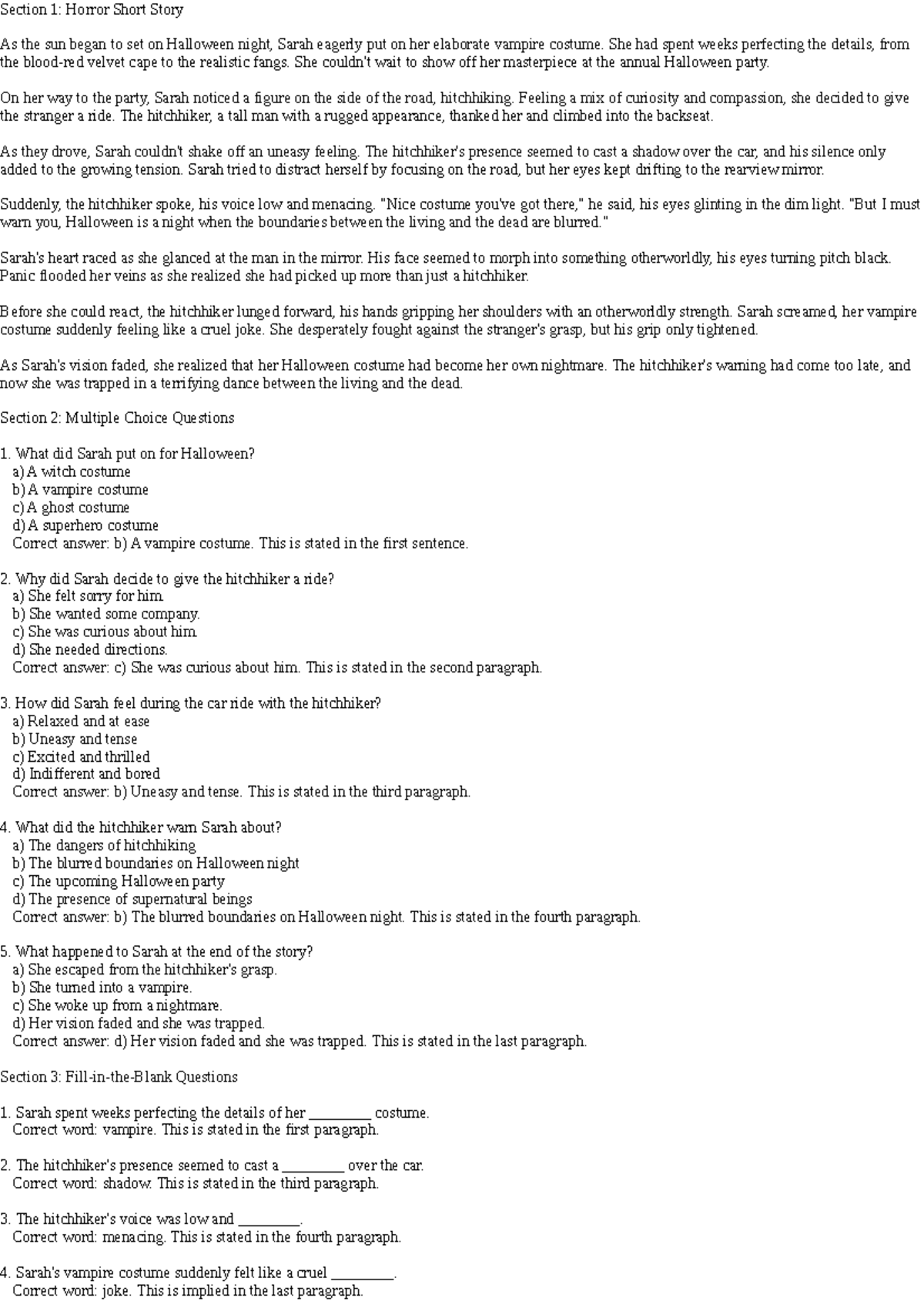 MECH-2801-Quiz - practice - Section 1: Horror Short Story As the sun ...