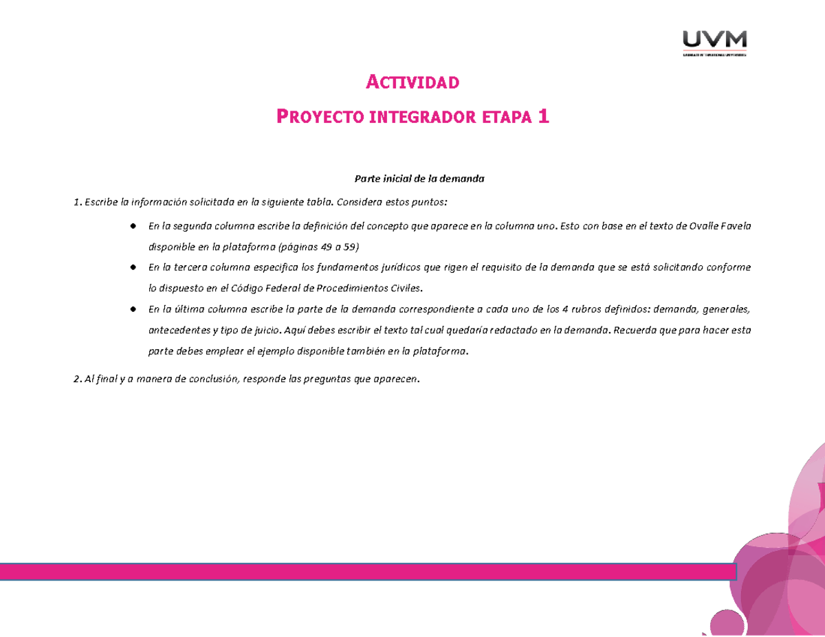 Proyecto Integrador Etapa 1 - ACTIVIDAD PROYECTO INTEGRADOR ETAPA 1 Parte inicial de la demanda ...