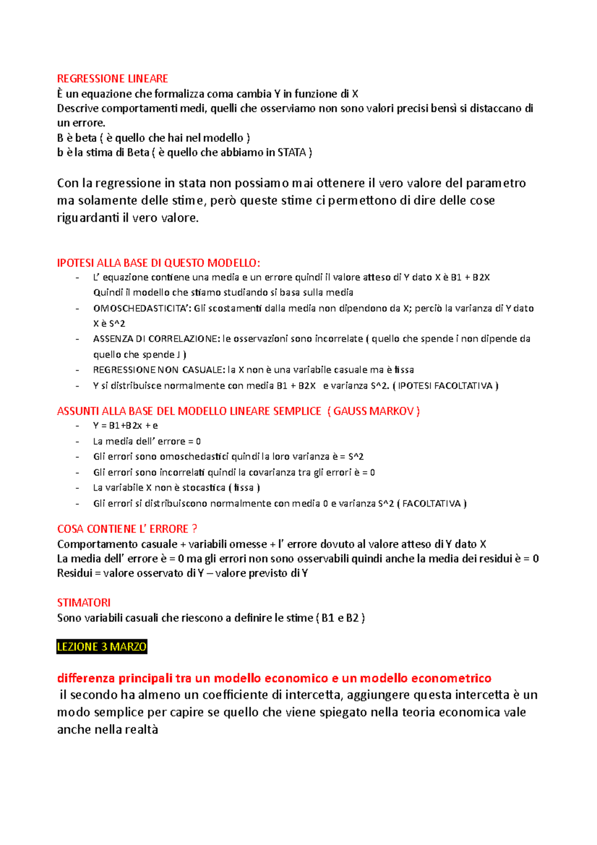 Definitivo Modelli - REGRESSIONE LINEARE È un equazione che formalizza ...