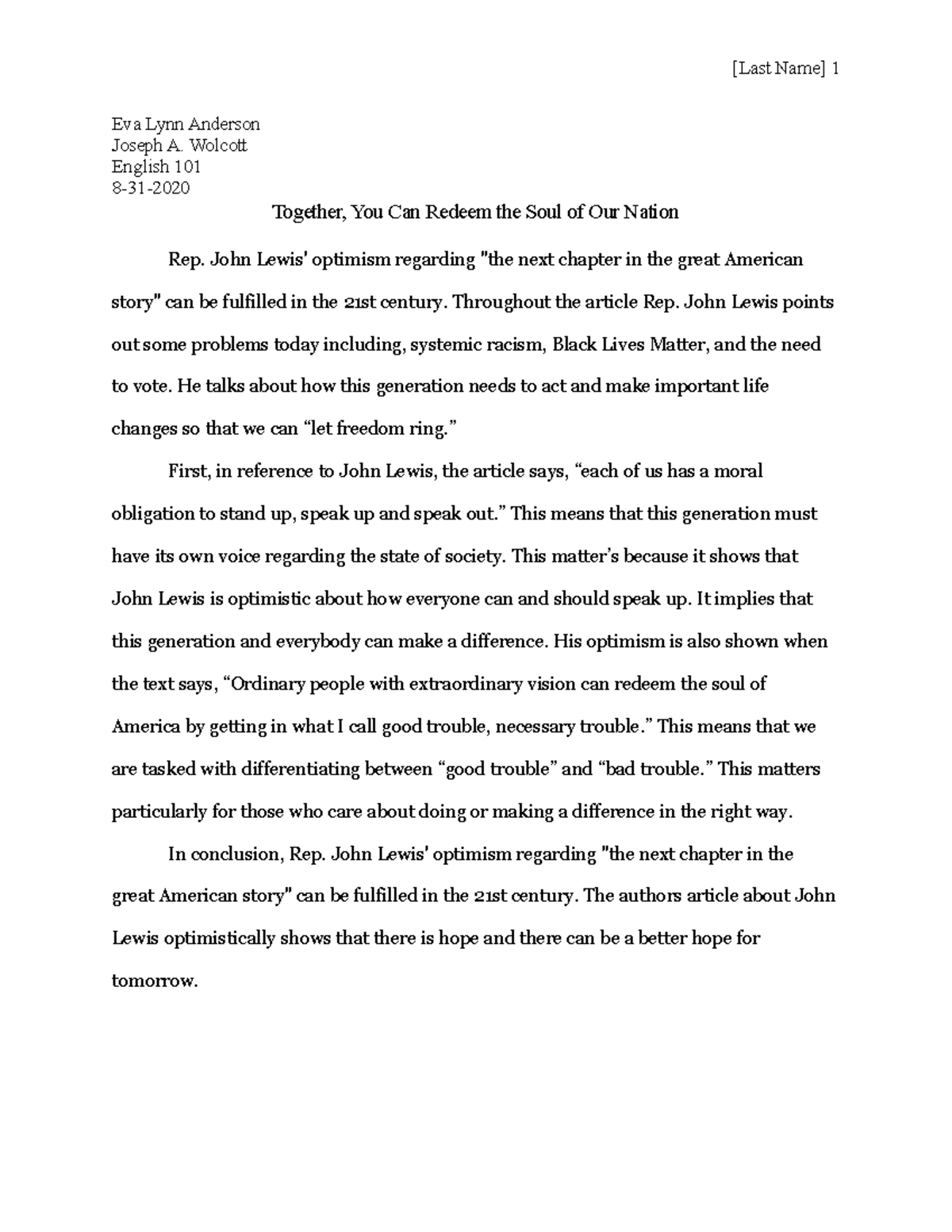 Together, You Can Redeem the Soul of Our Nation English 101 - 1 Eva ...