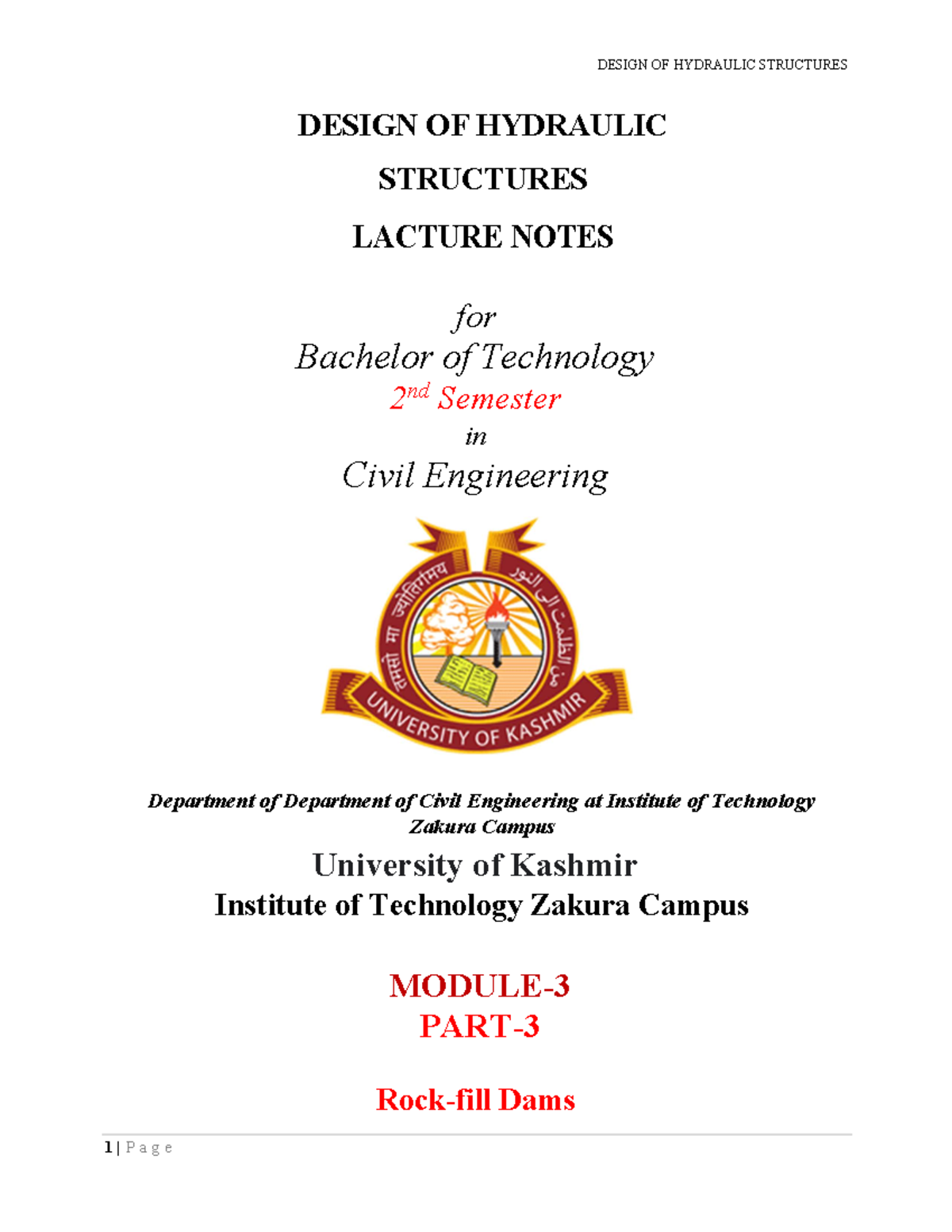 Design OF Hydraulic Structures 2nd Sem Module 3 Part 3 Rock fill Dams ...