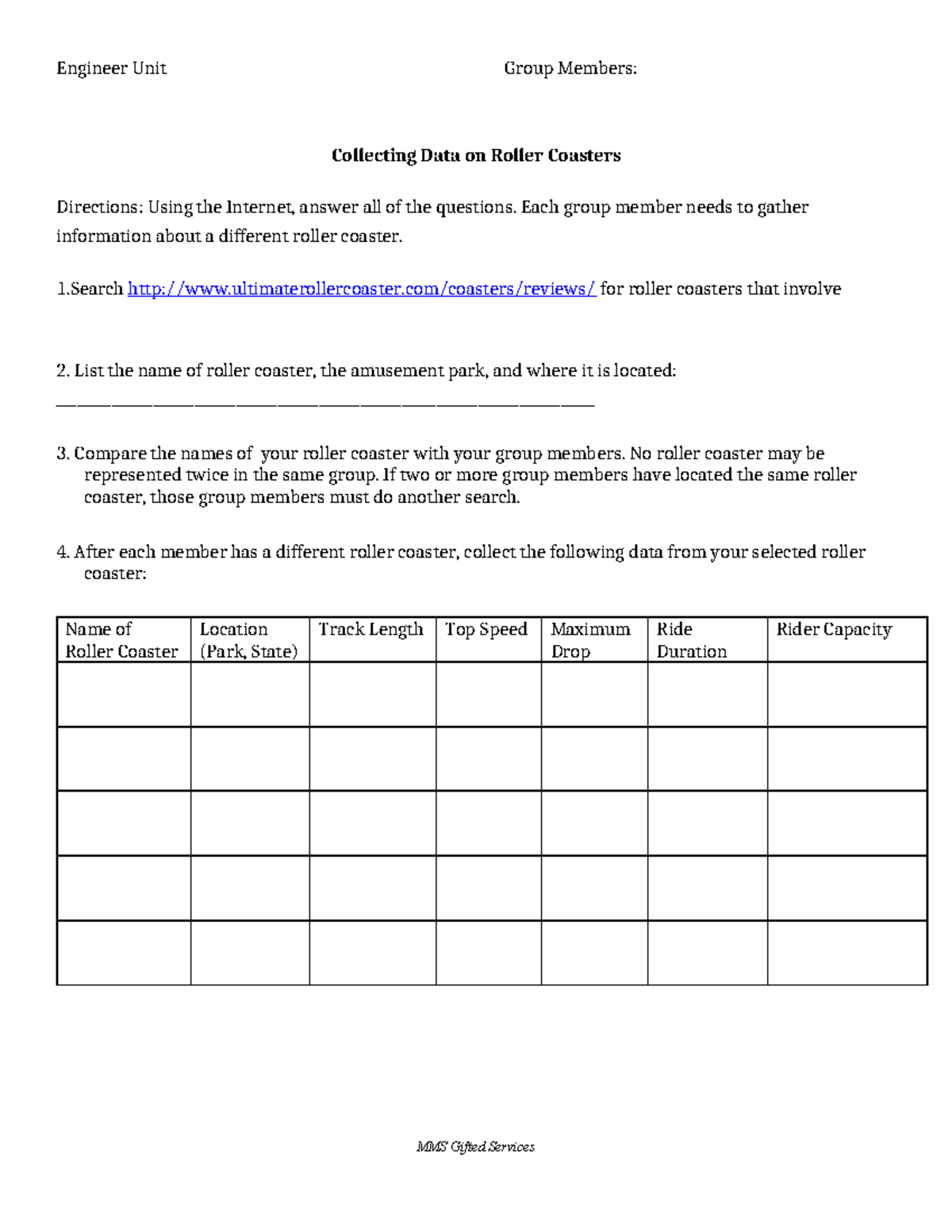 Coaster intro 2 - math home - Engineer Unit Group Members: Collecting ...