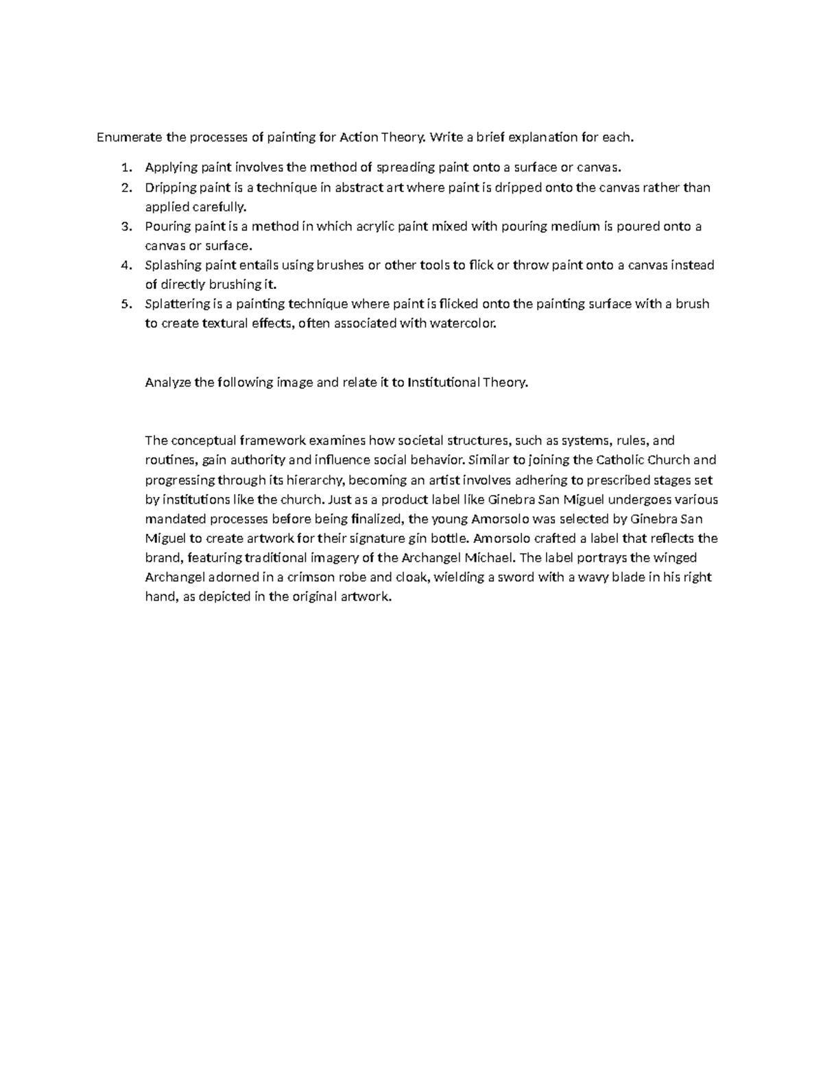 Enumerate the processes of painting for Action Theory - Write a brief ...