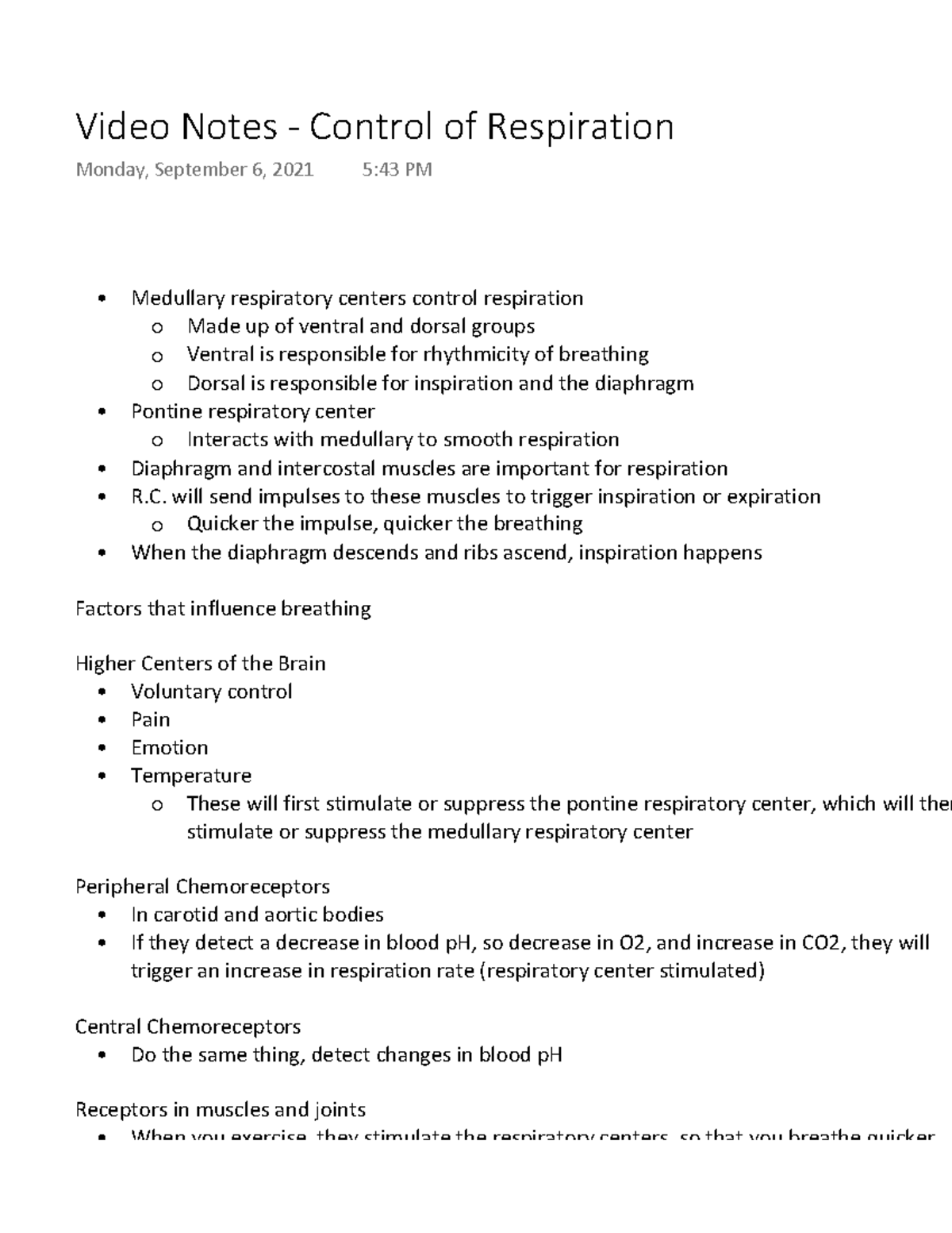 N7 - Neuro notes - Medullary respiratory centers control respiration ...