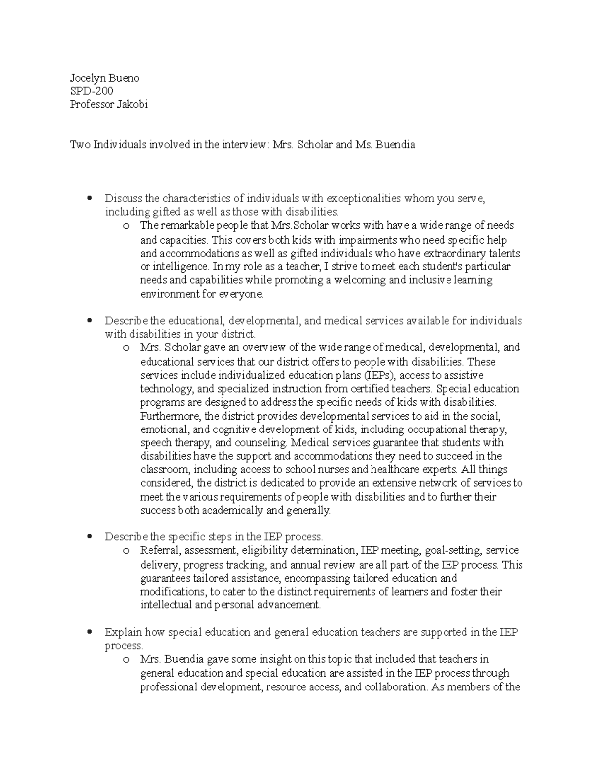 Field Experience A Special Education Team Interviews - Jocelyn Bueno ...