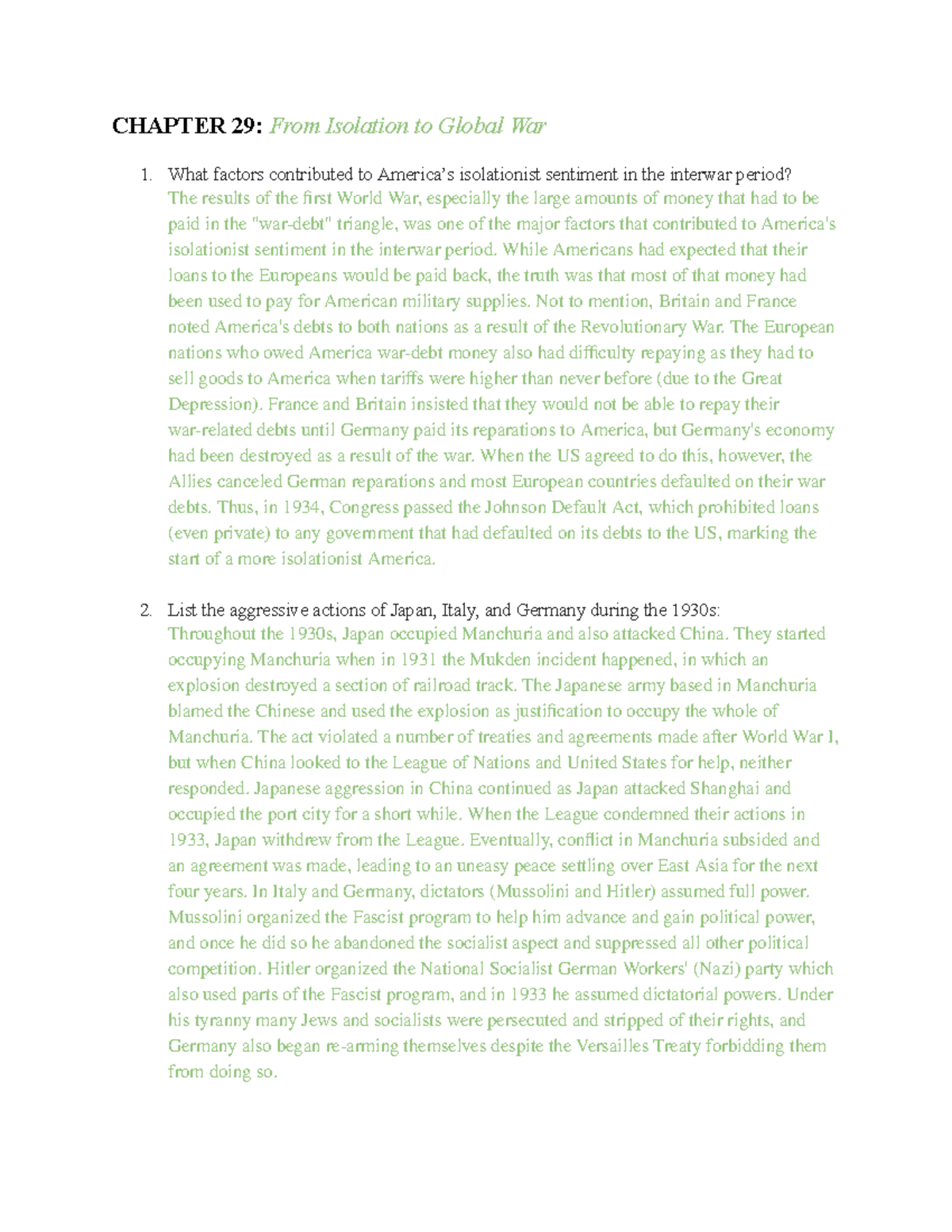 Chapter 29 HW Questions - CHAPTER 29: From Isolation to Global War What ...