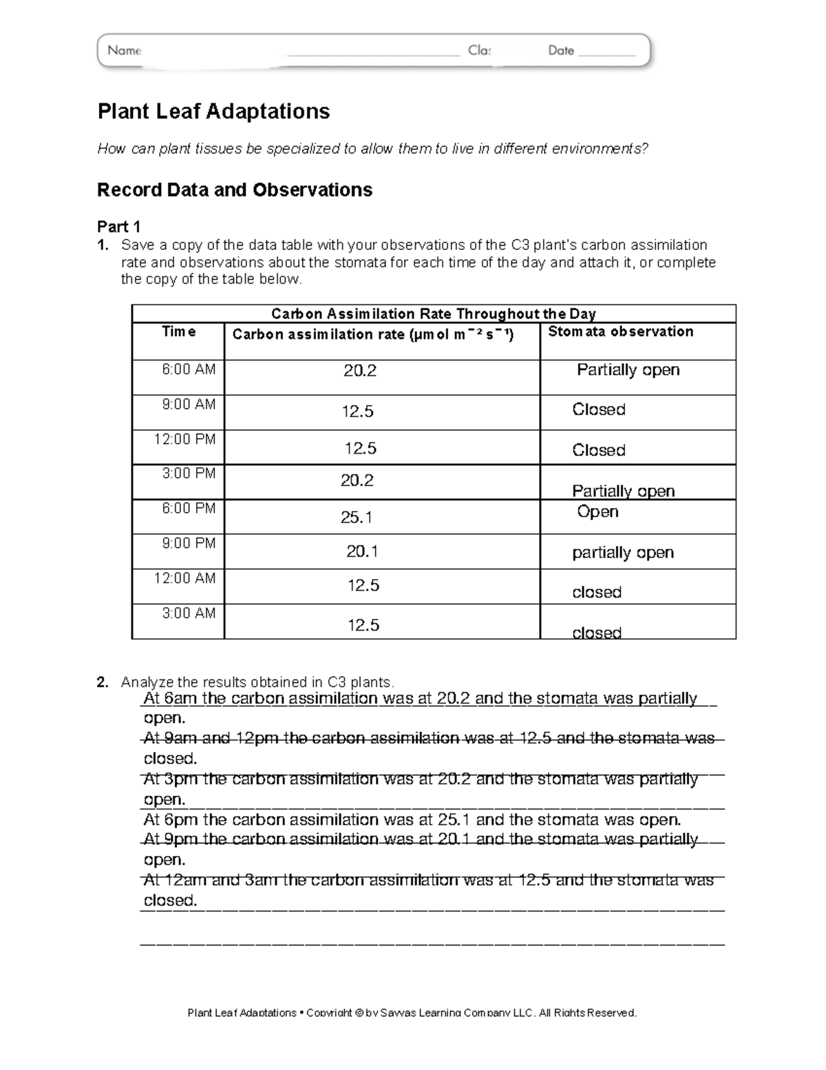 BIO homework 2 - Plant Leaf Adaptations How can plant tissues be ...
