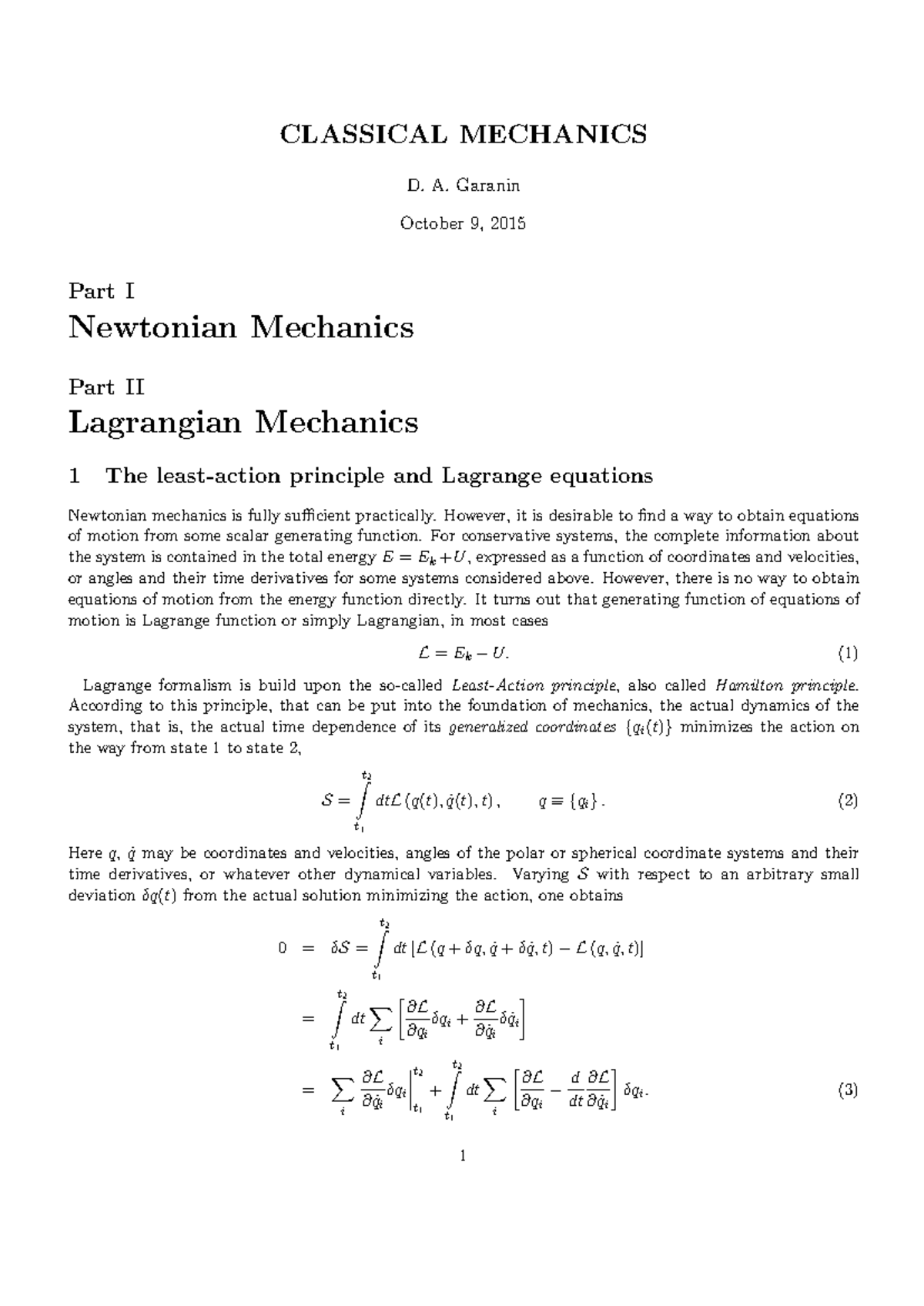 Lagrangian mechanics notes for Apm3712 - CLASSICAL MECHANICS D. A ...