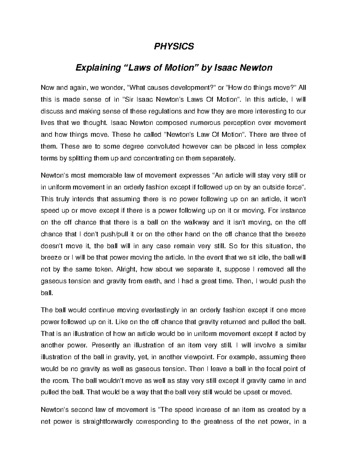 Explaining “Laws of Motion” by Isaac Newton - PHYSICS Explaining “Laws ...