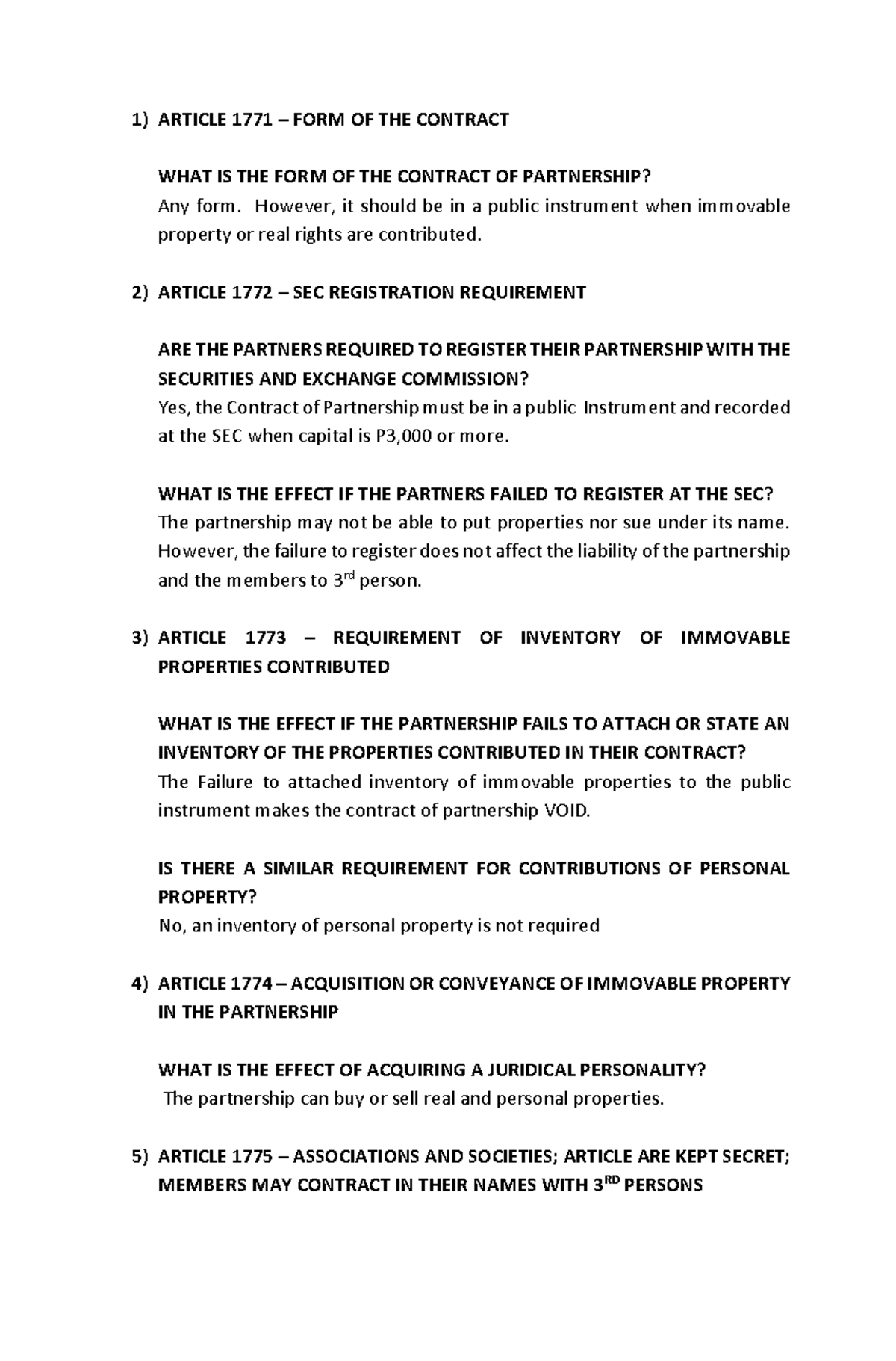 Discussions on Chapter 1 part 2 - 1) ARTICLE 1771 – FORM OF THE ...