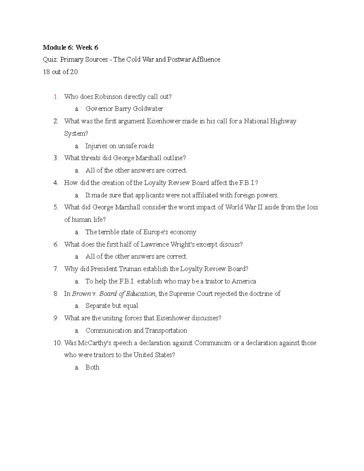 Quiz Primary Sources - The Cold War and Postwar Affluence - Governor ...