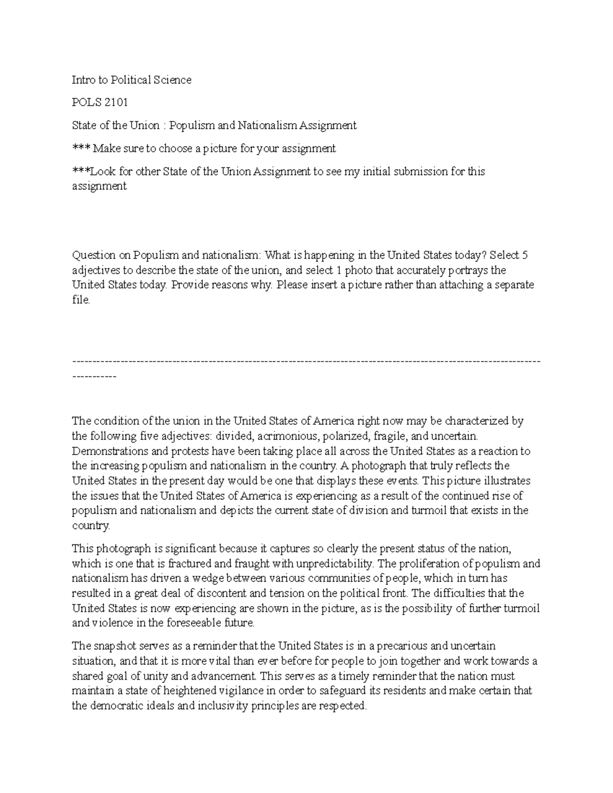 Intro to Political Science State of the Union Populism and Nationalism ...