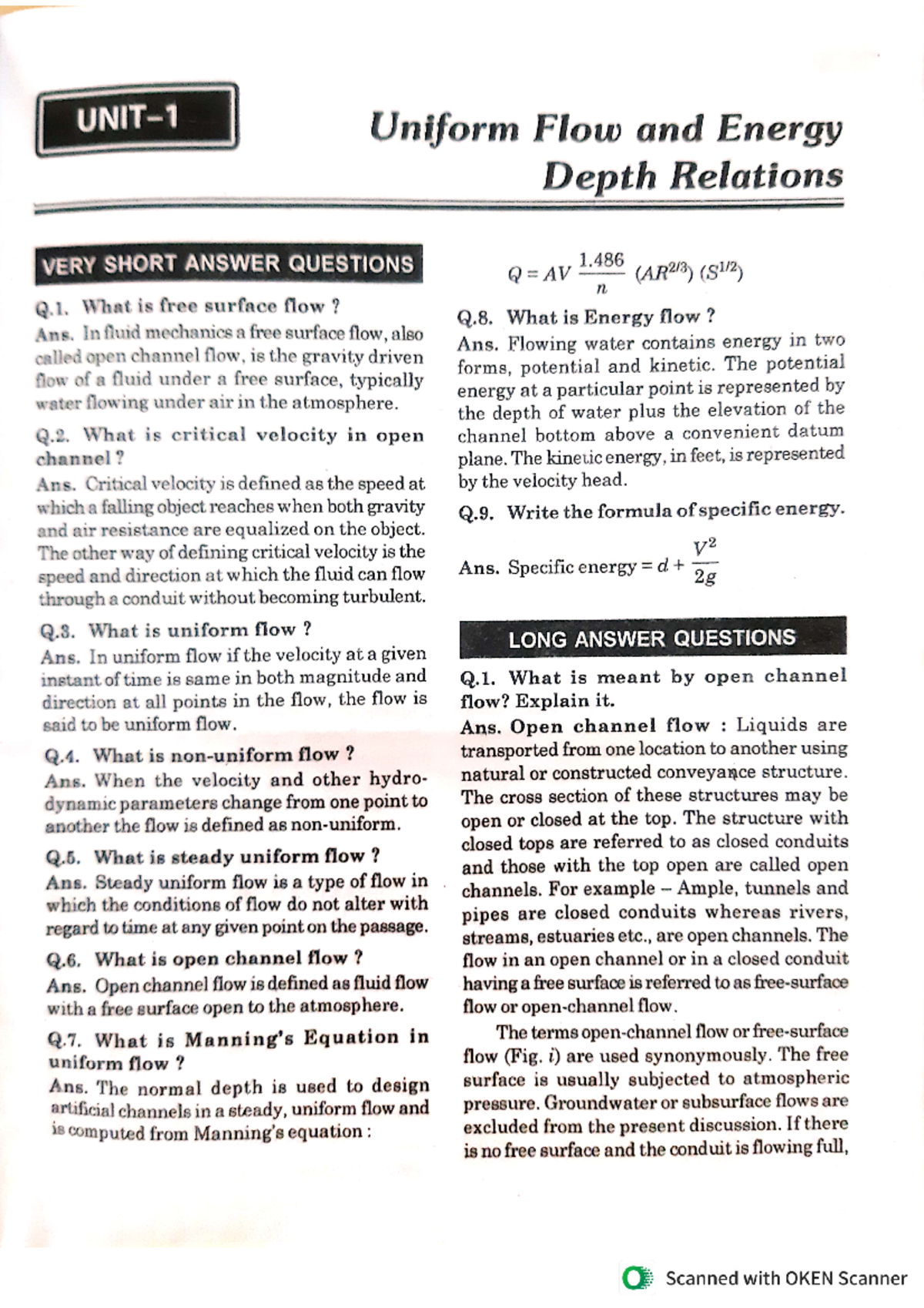 Ocf open channel flow gold - Btech - Studocu