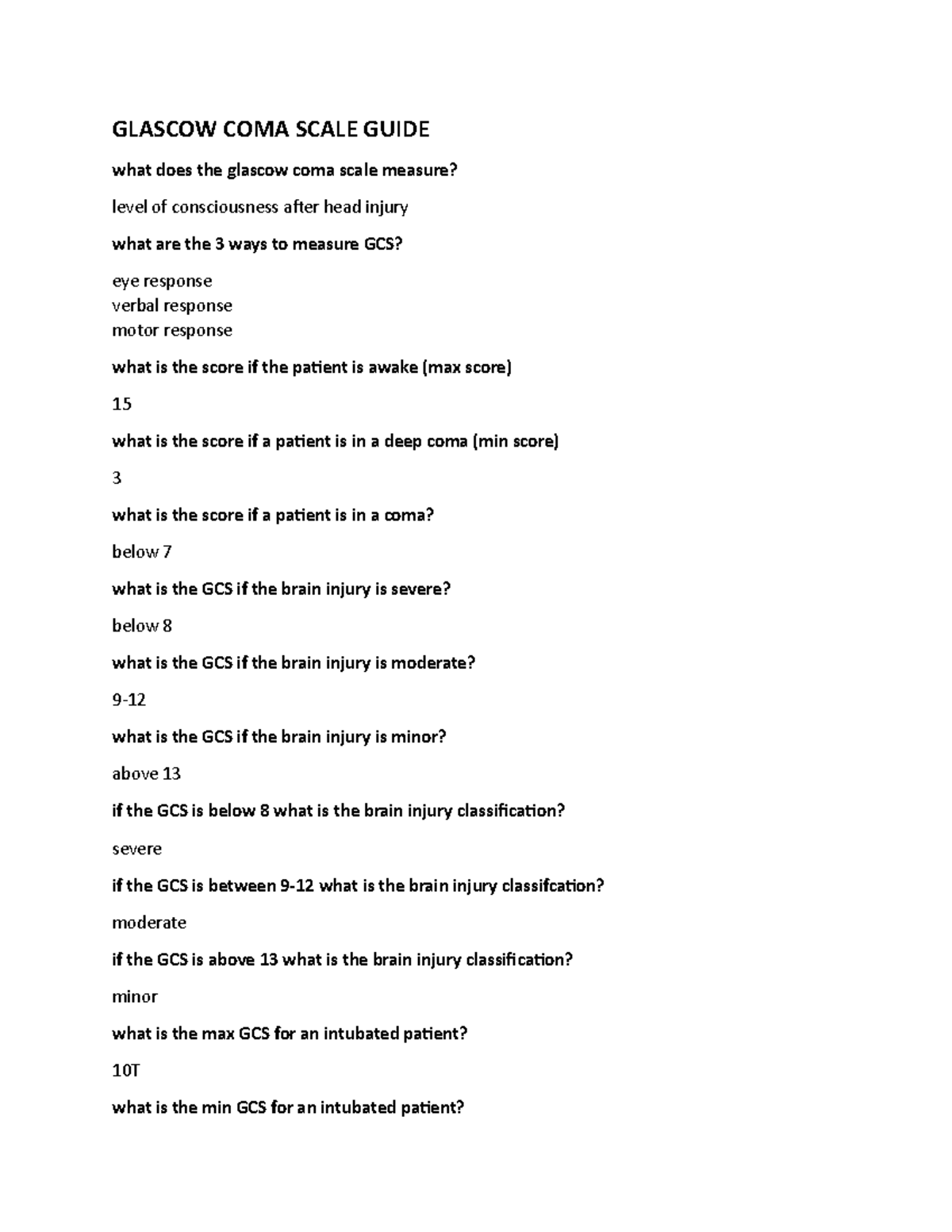 Glascow COMA Scale Guide - GLASCOW COMA SCALE GUIDE what does the ...