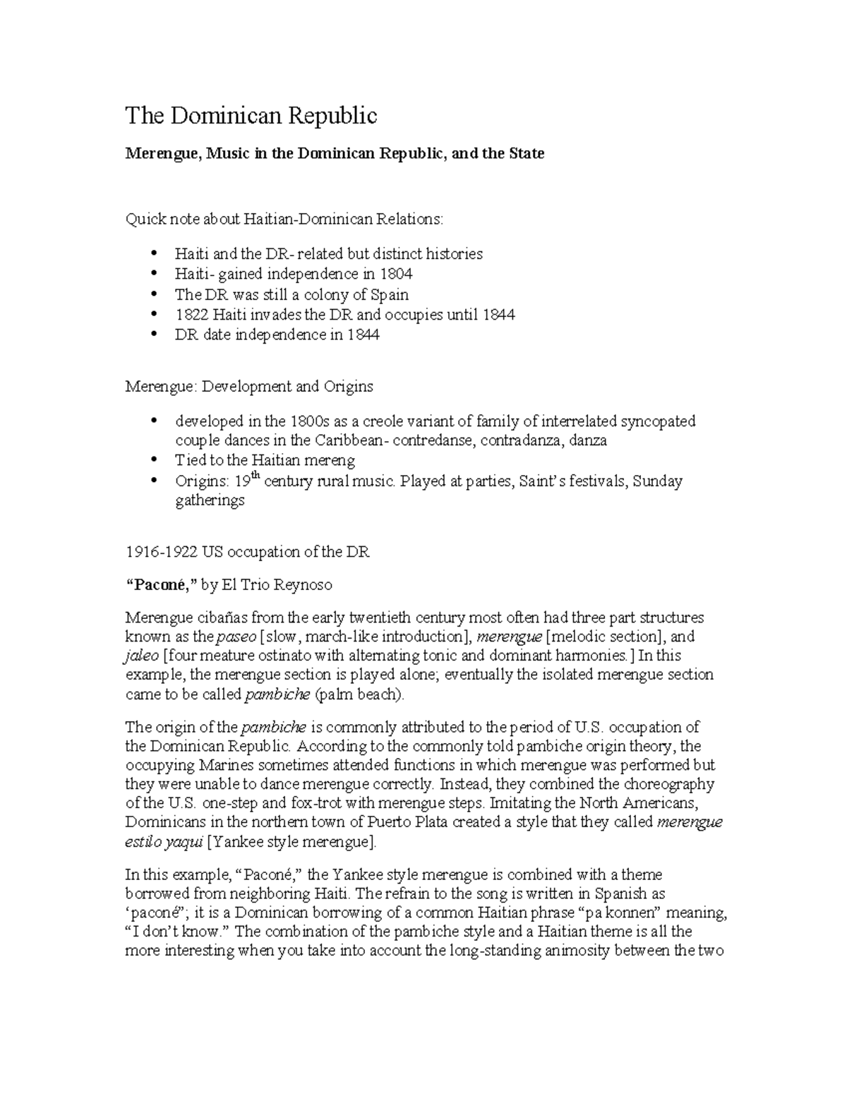 B - Caribbean Class Notes - The Dominican Republic Merengue, Music in ...