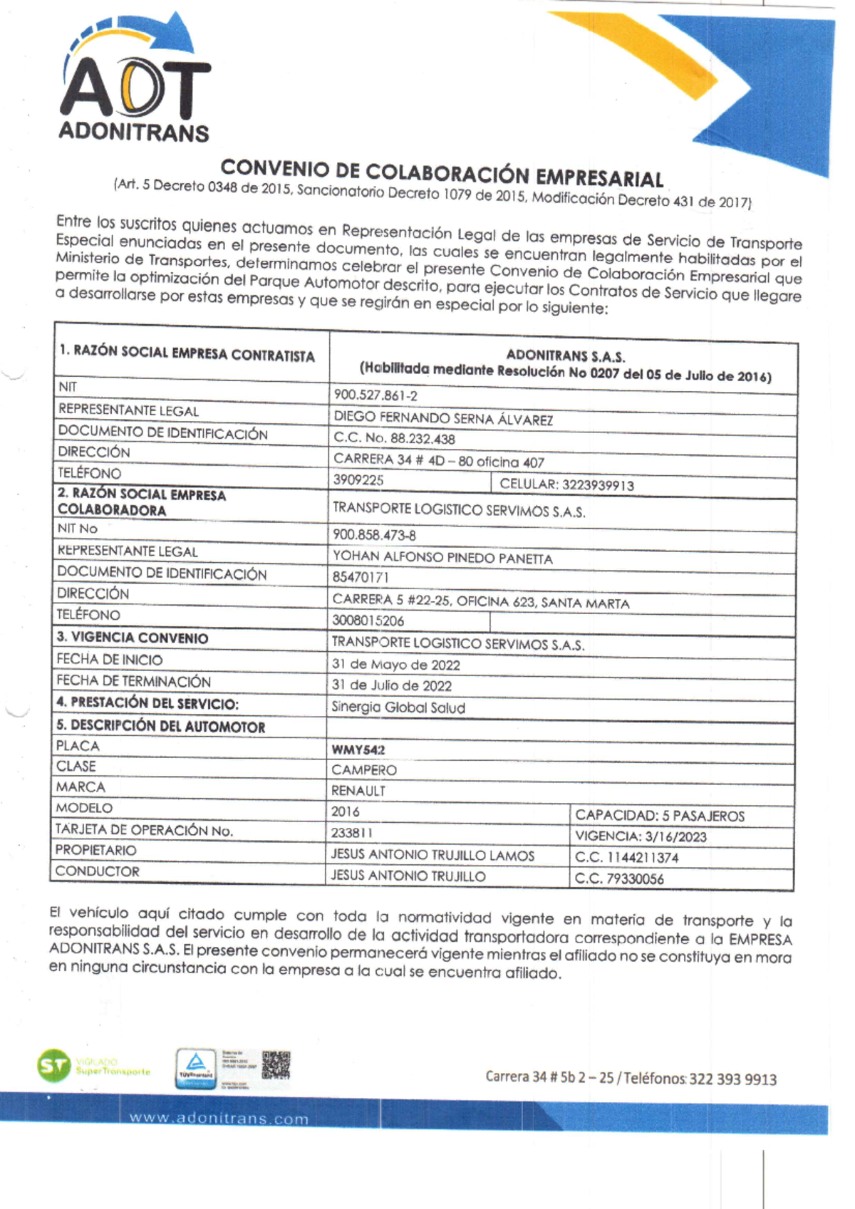 Convenio WMY542 - ESTE DOCUMENTO CONTIENE INFORMACION RELEVANTE SOBRE ...
