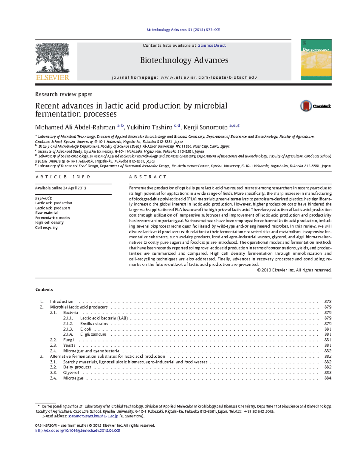 Abdel-Rahman et al. - 2013 - Recent advances in lactic acid production by micro - Research ...
