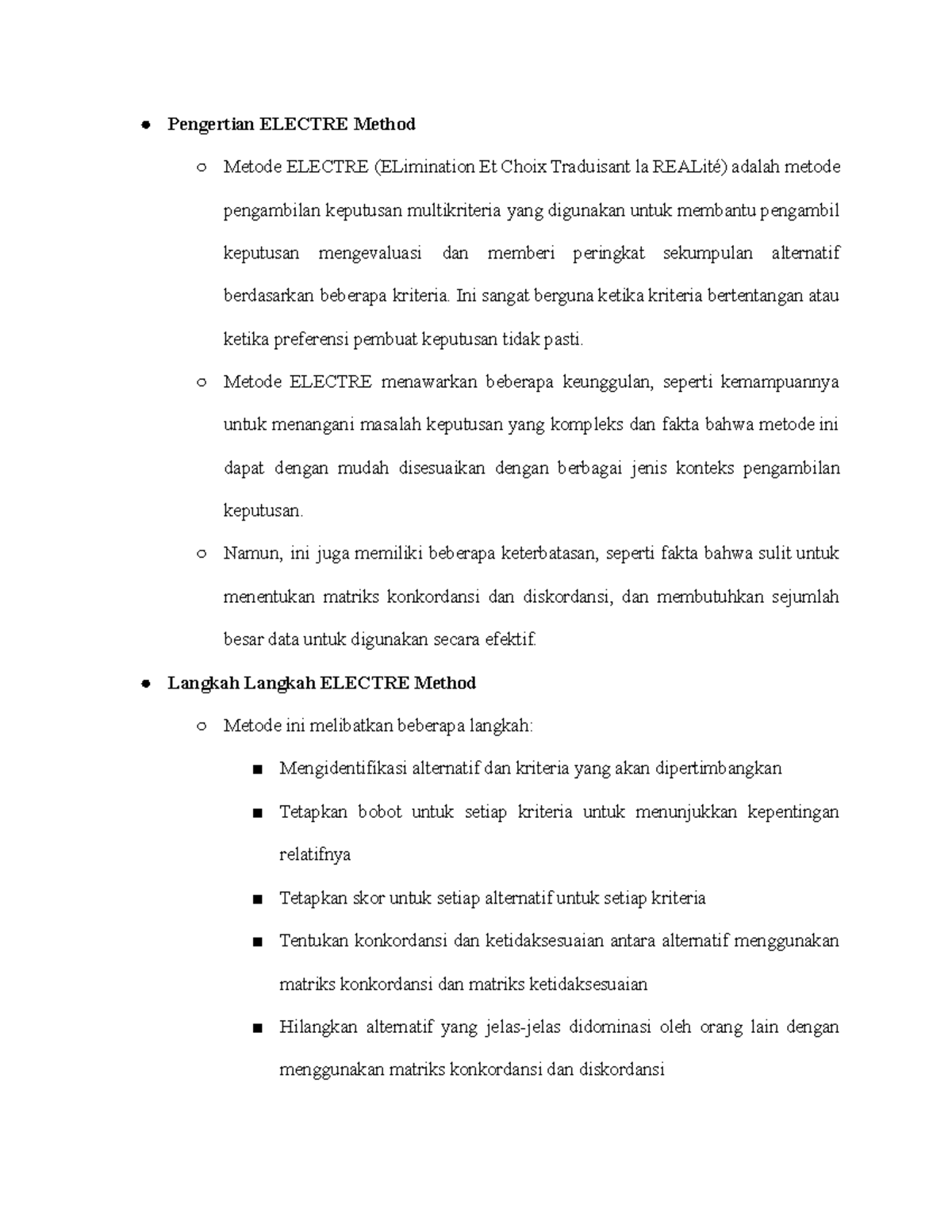 Electre Method - Pengertian ELECTRE Method Metode ELECTRE (ELimination Et Choix Traduisant la ...