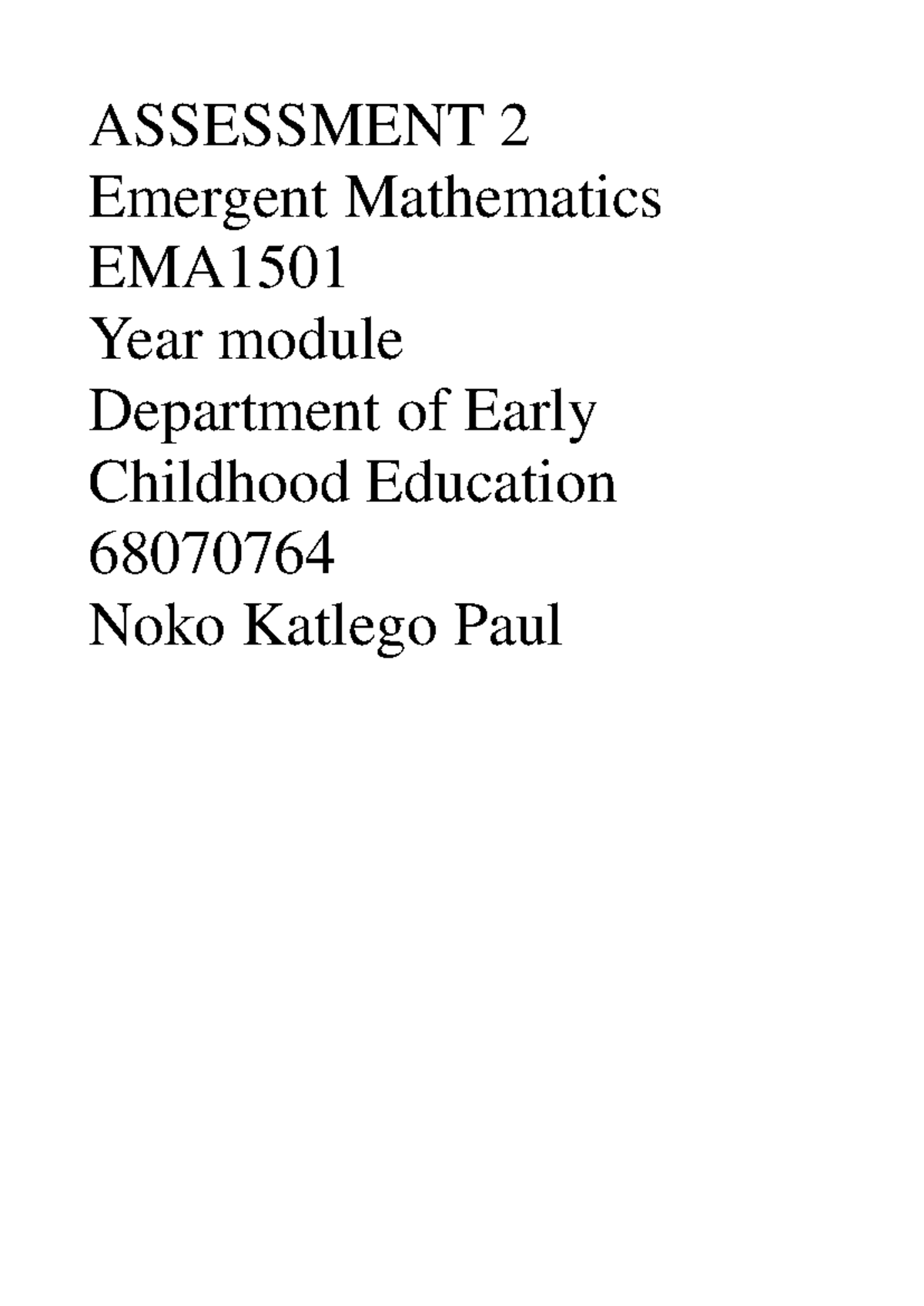 EMA 5101 Assig - Summary Unisa Student Rules - ASSESSMENT 2 Emergent ...