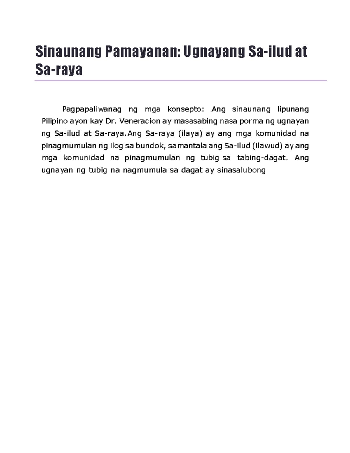 Sinaunang Pamayanan Ugnayang Sa-ilud at Sa-raya - Sinaunang Pamayanan ...