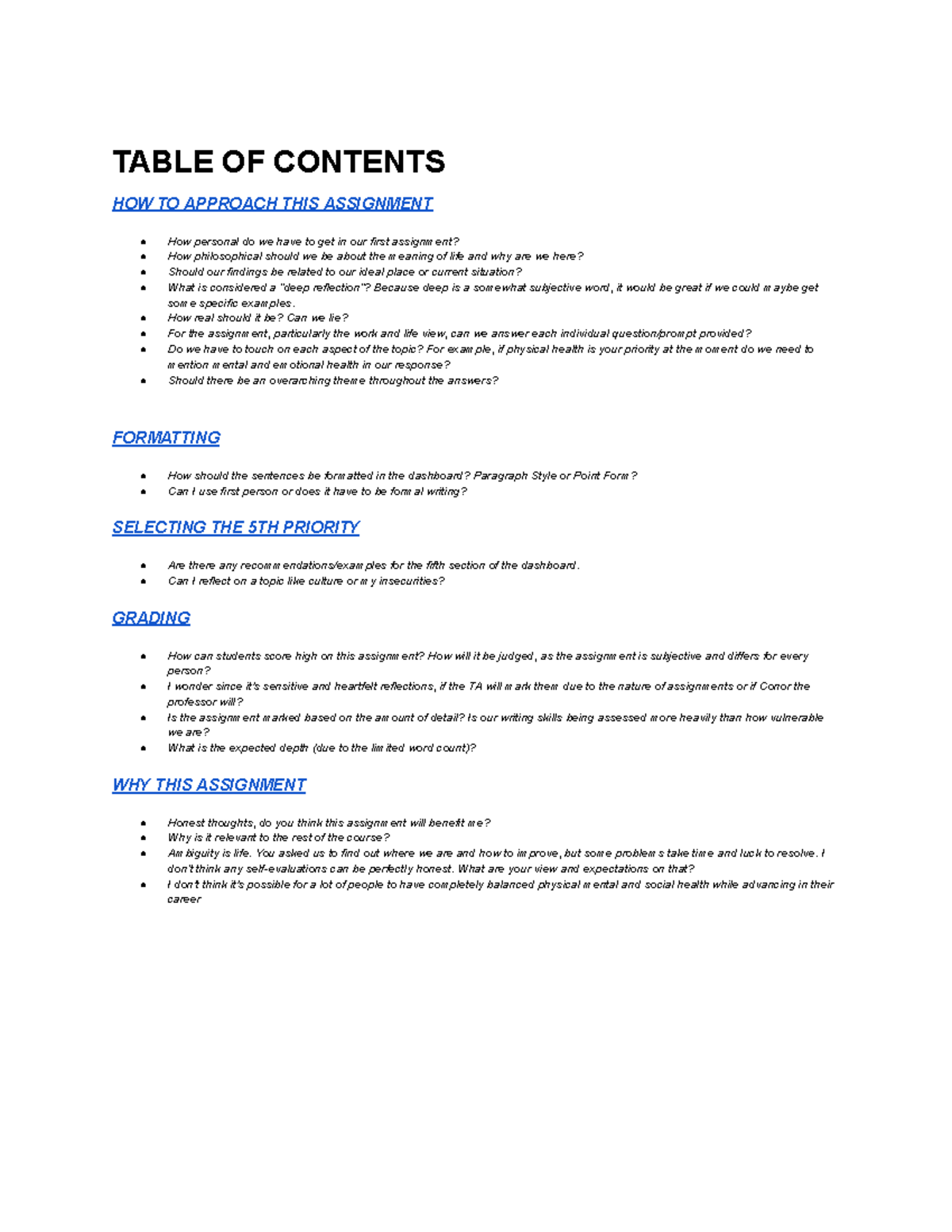Design your life assignment - FAQ page - TABLE OF CONTENTS HOW TO ...