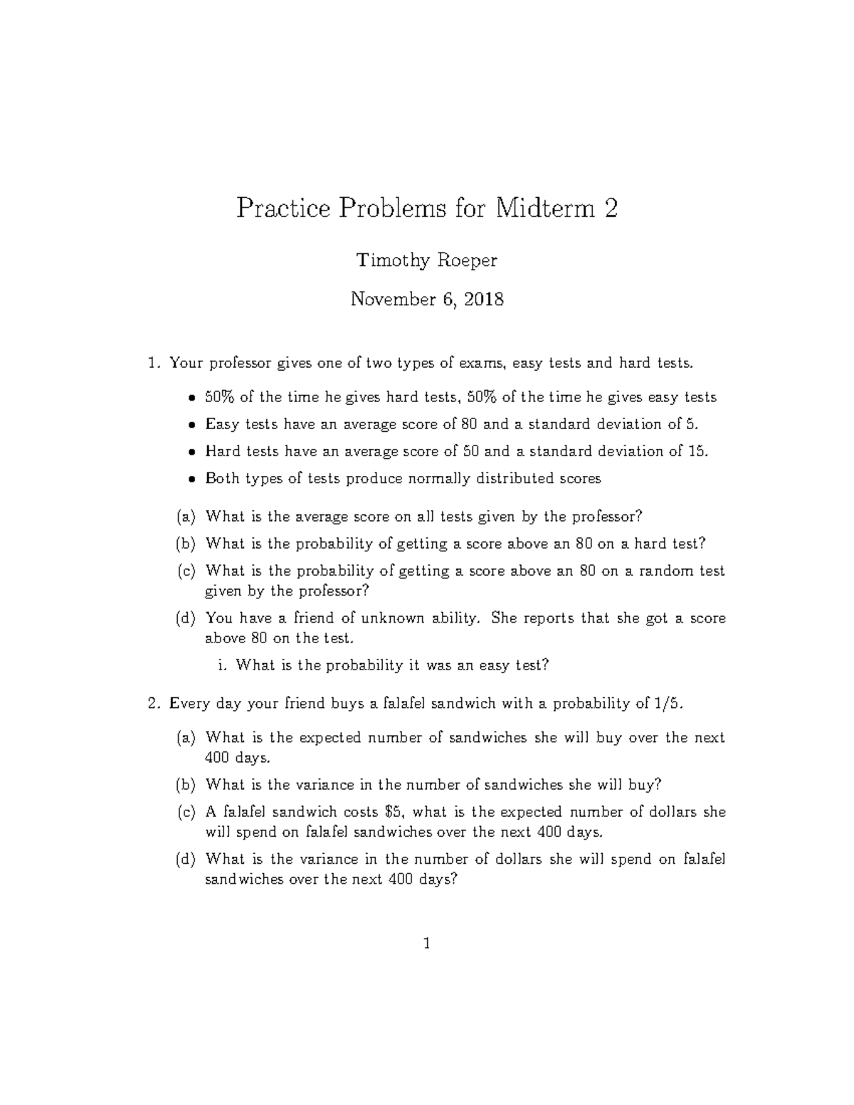 Midterm 2 practice problems - Practice Problems for Midterm 2 Timothy ...